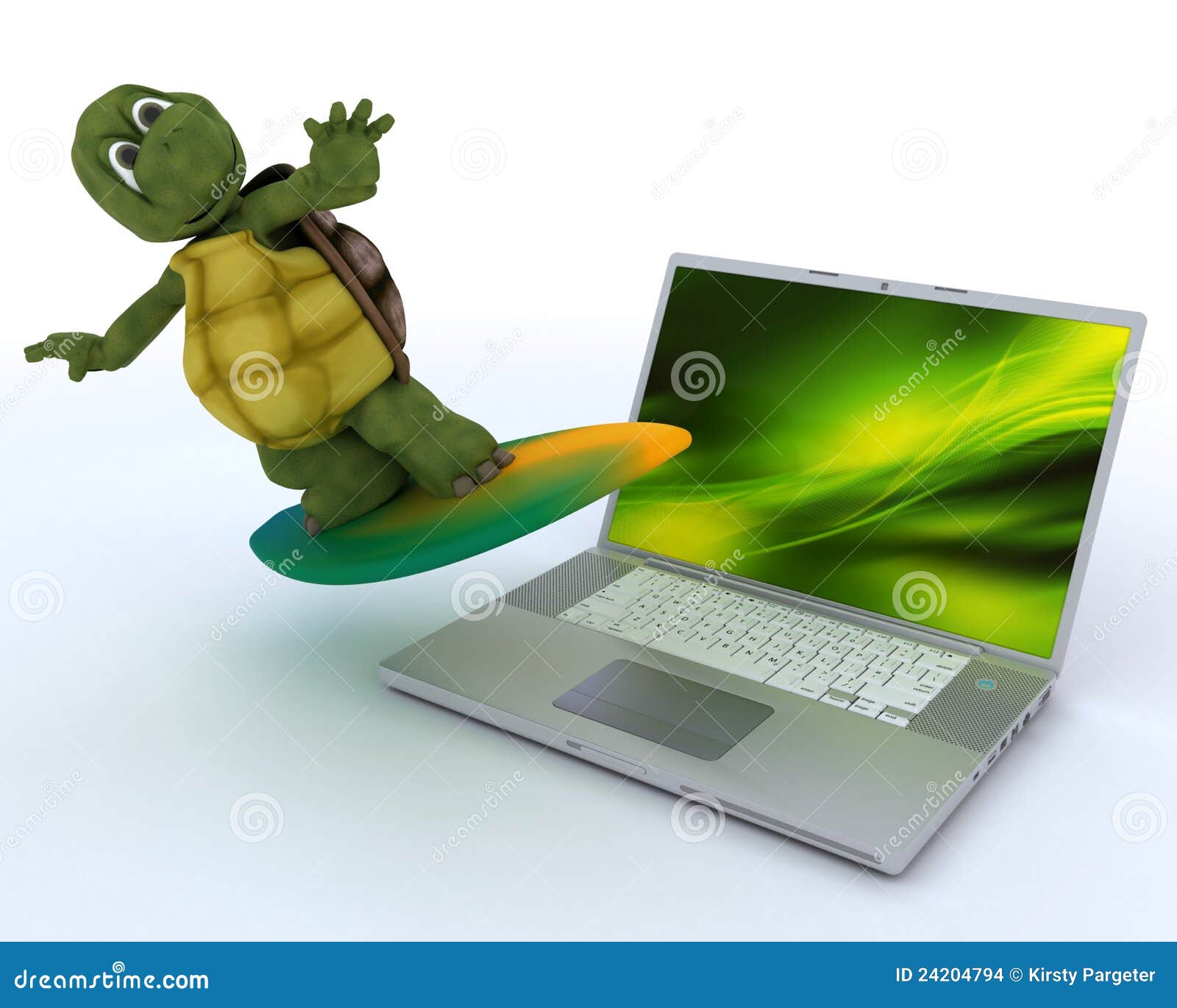 Tortoise with Surf Board and Laptop Stock Illustration - Illustration ...