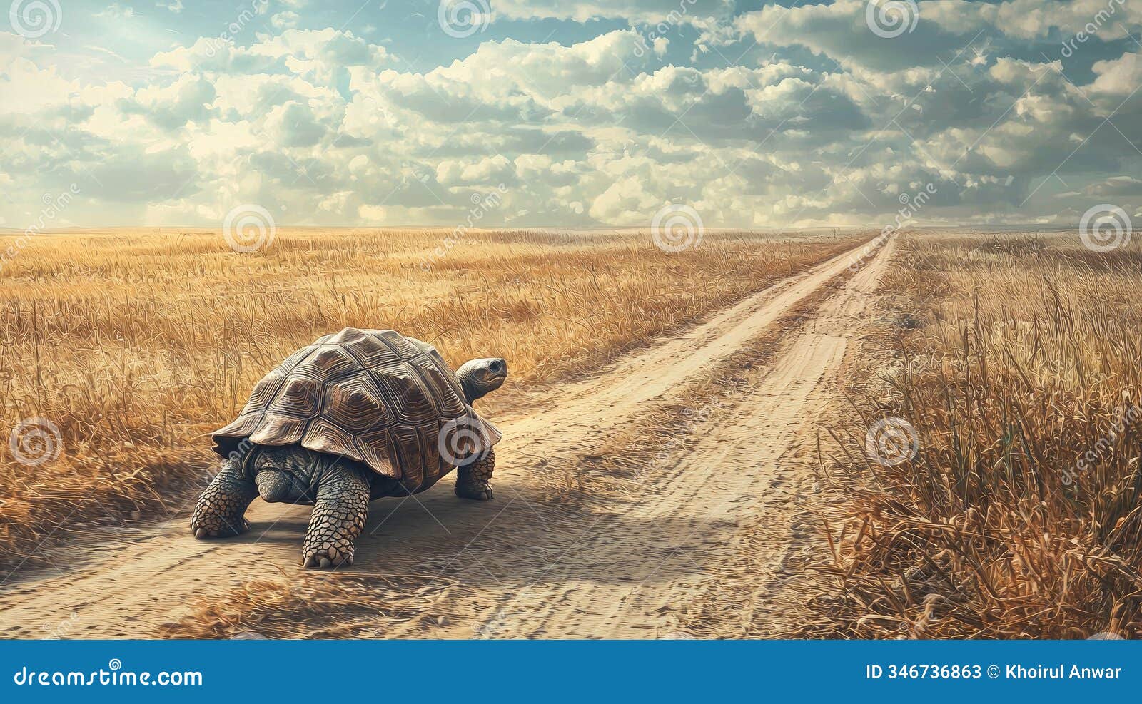 A Tortoise Walking Down a Dirt Road in a Field Symbolizing Perseverance ...