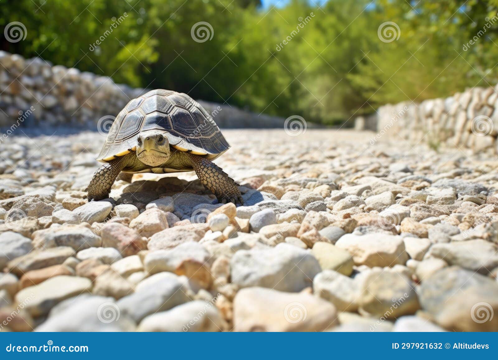 Tortoise Walking on Path of Bright Pebbles Stock Photo - Image of ...