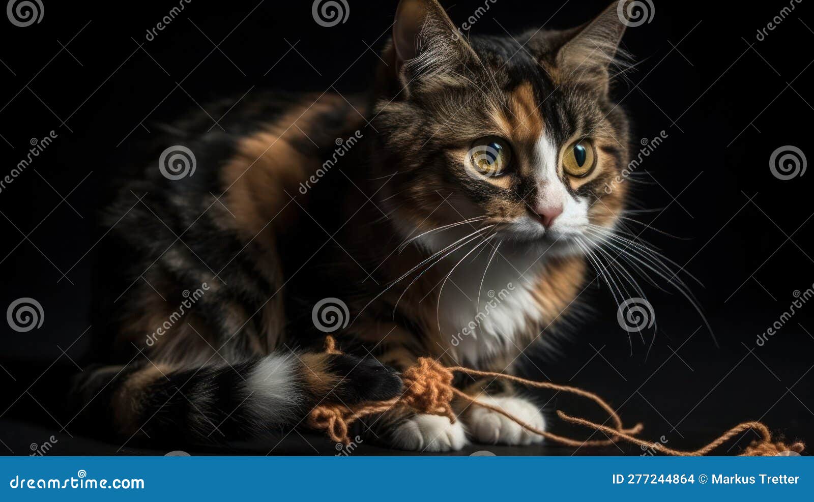 A Tortoiseshell Cat Playing with a String Created with Generative AI ...