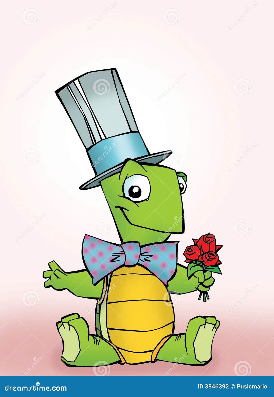 Tortuga Verde Con Rosa Roja Stock de ilustración - Ilustración de ...