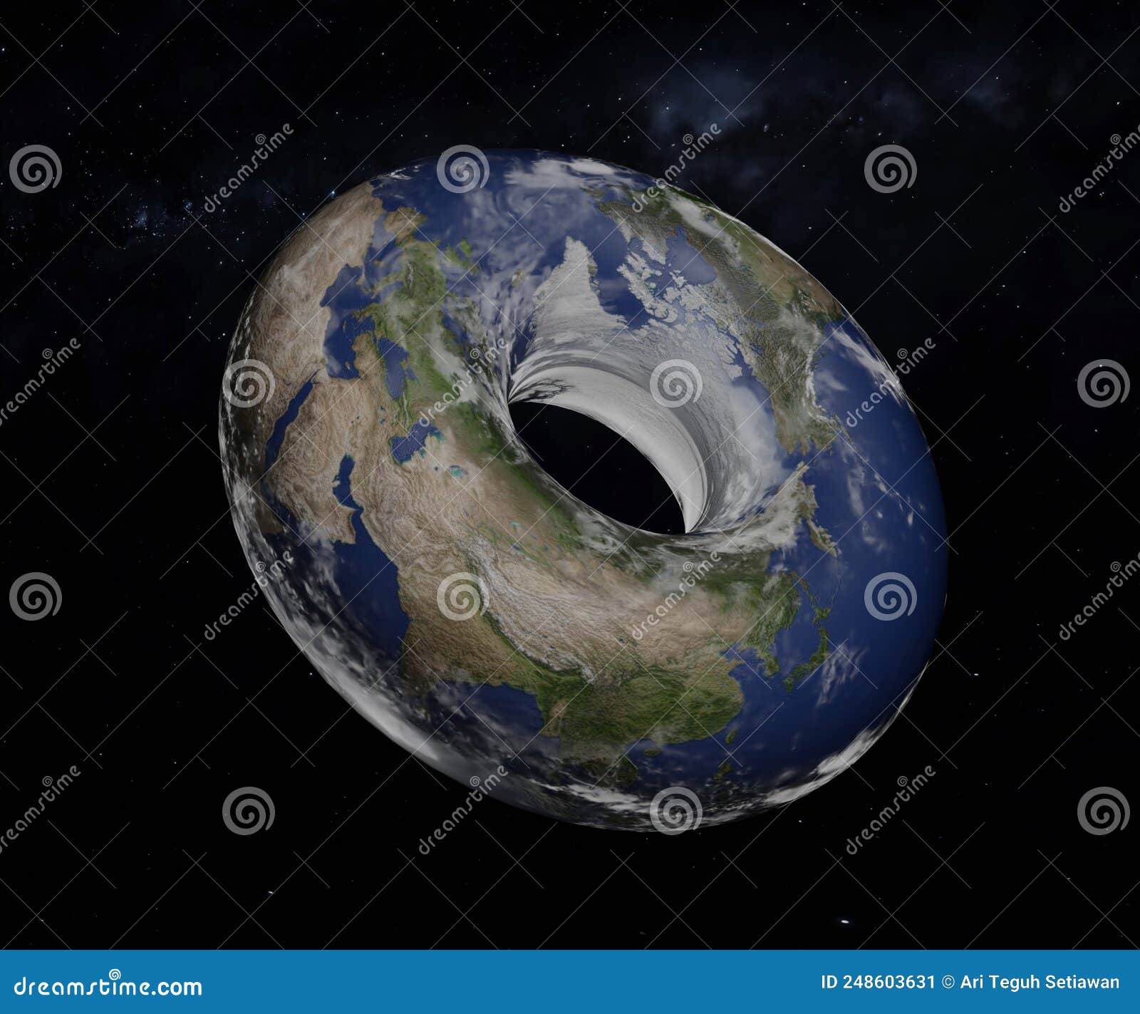 Torus or Donut Shape Earth on the Solar System Illustration 3d ...