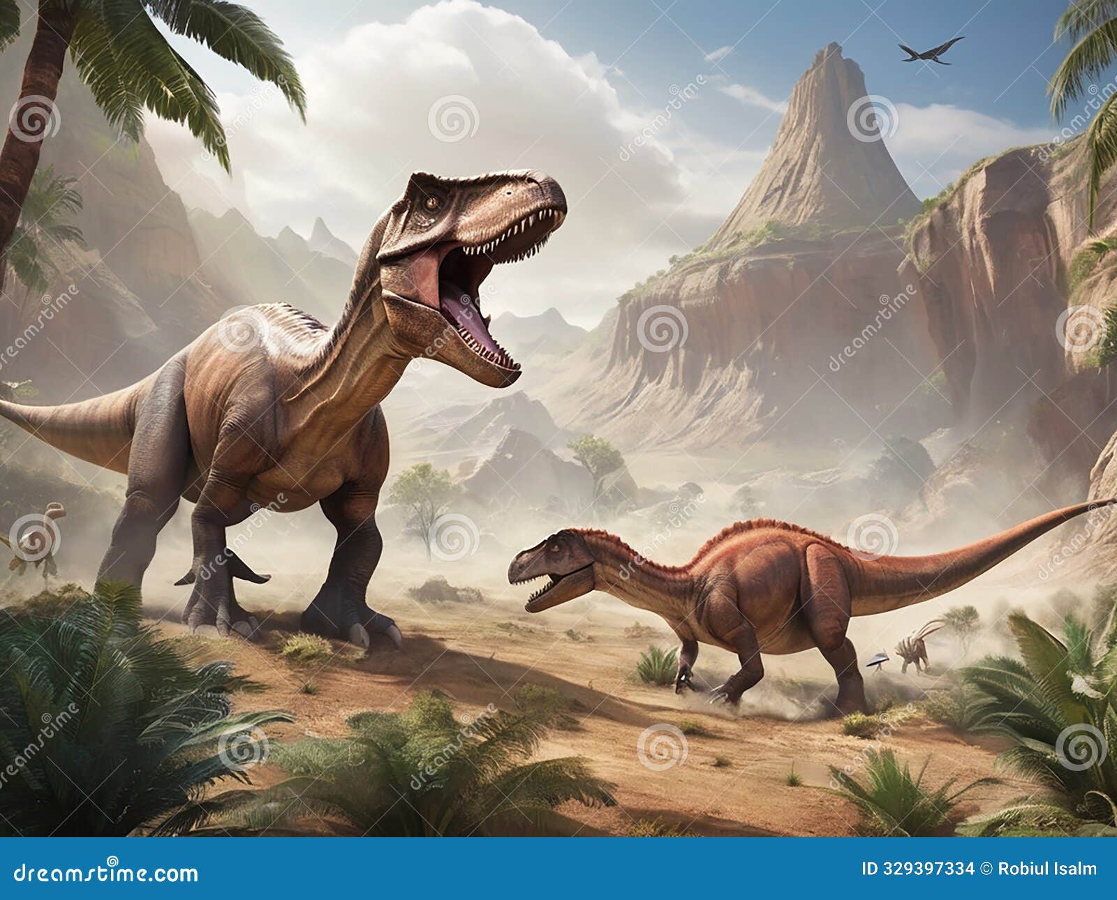 Torvosaurus Dinosaur Fighting an Apatosaurus. Stock Photo - Image of ...