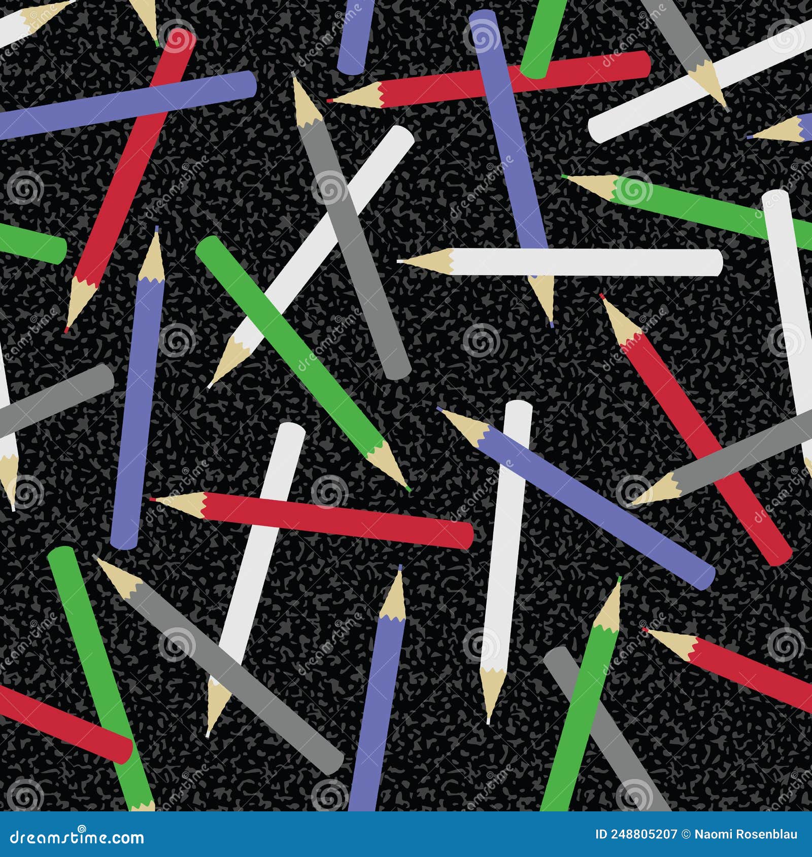 Tossed Pencils 4 Ways Vector Repeat Seamless Pattern Stock Illustration ...