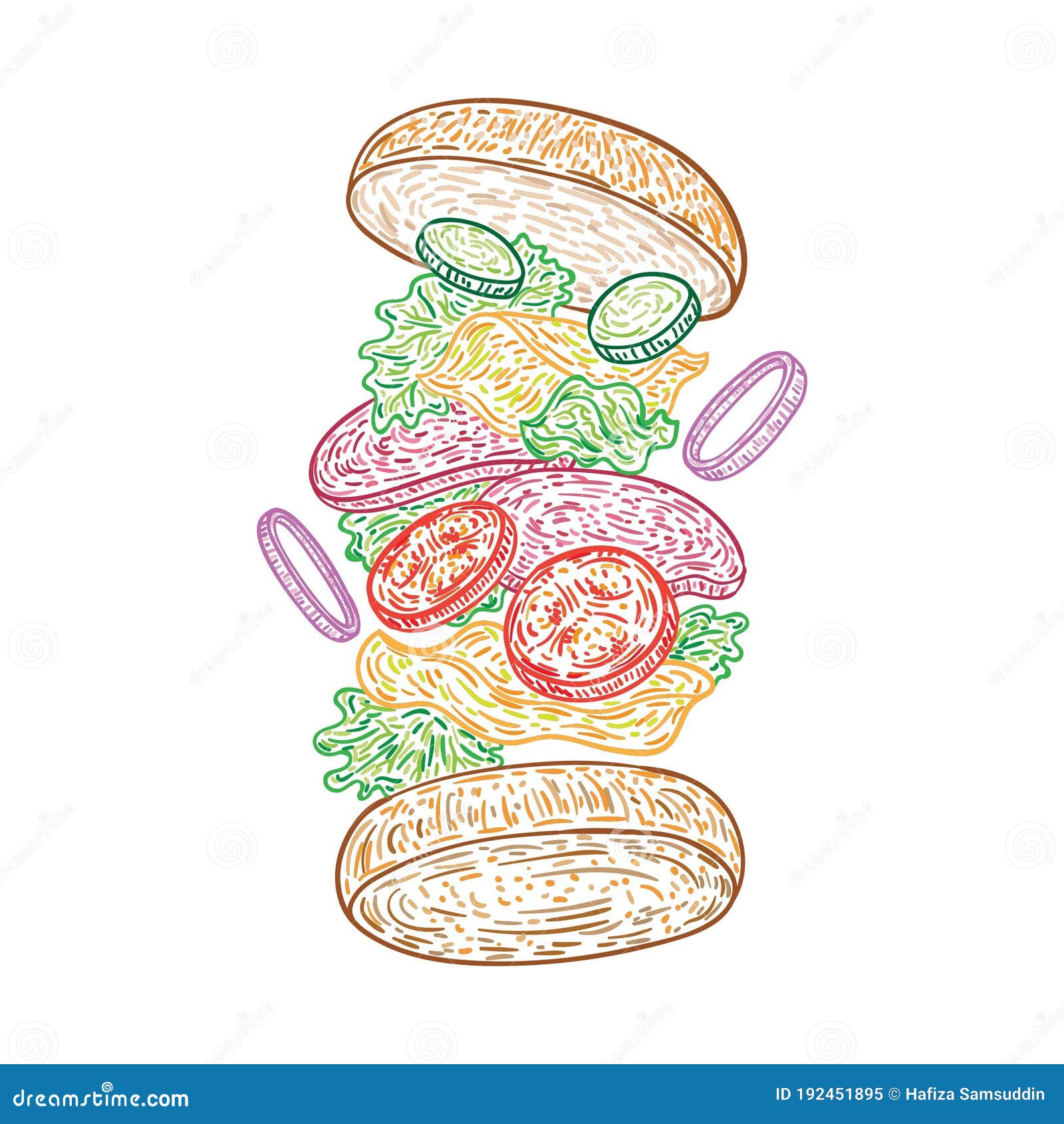 Tossed Salami Sandwich. Vector Illustration Decorative Design Stock ...