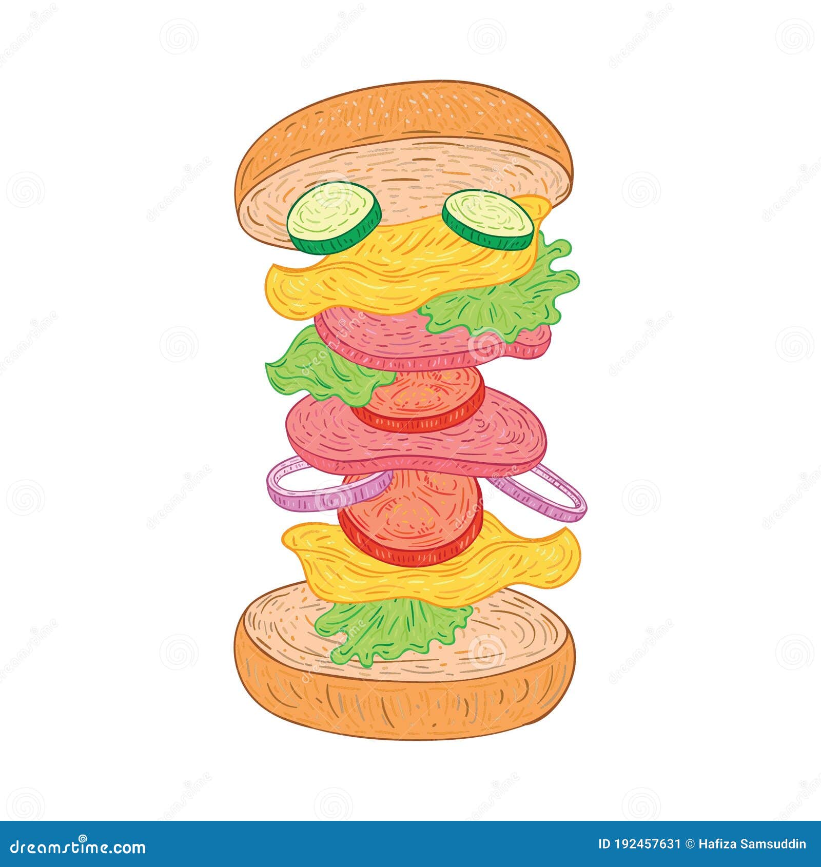 Tossed Salami Sandwich. Vector Illustration Decorative Design Stock ...
