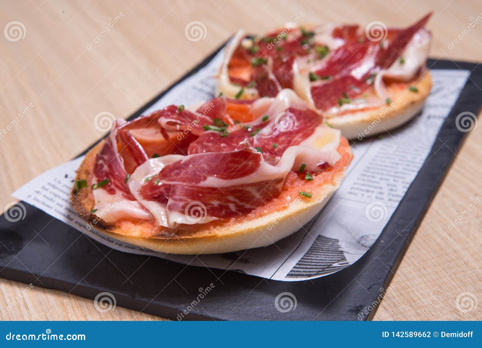 Tostada con jamon stock photo. Image of recipe, healthy - 142589662