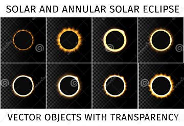 Total and Annular Solar Eclipse. Set of Different Eclipses on a Dark ...
