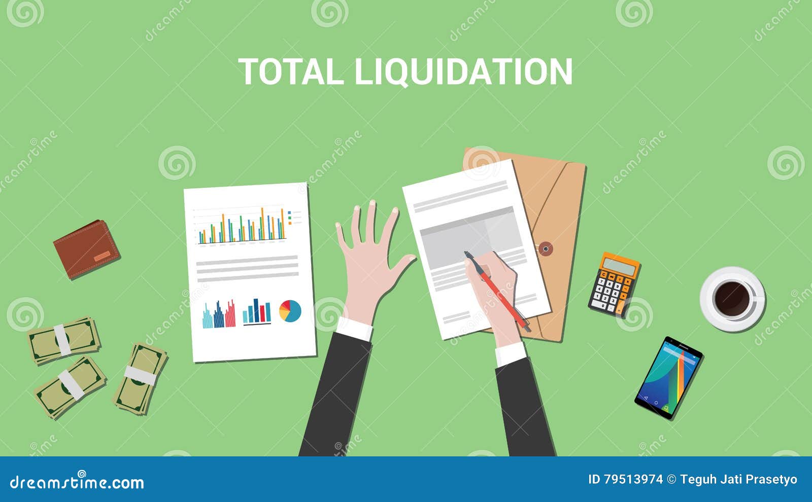 Total Liquidation Concept Illustration with Business Man Working on a ...