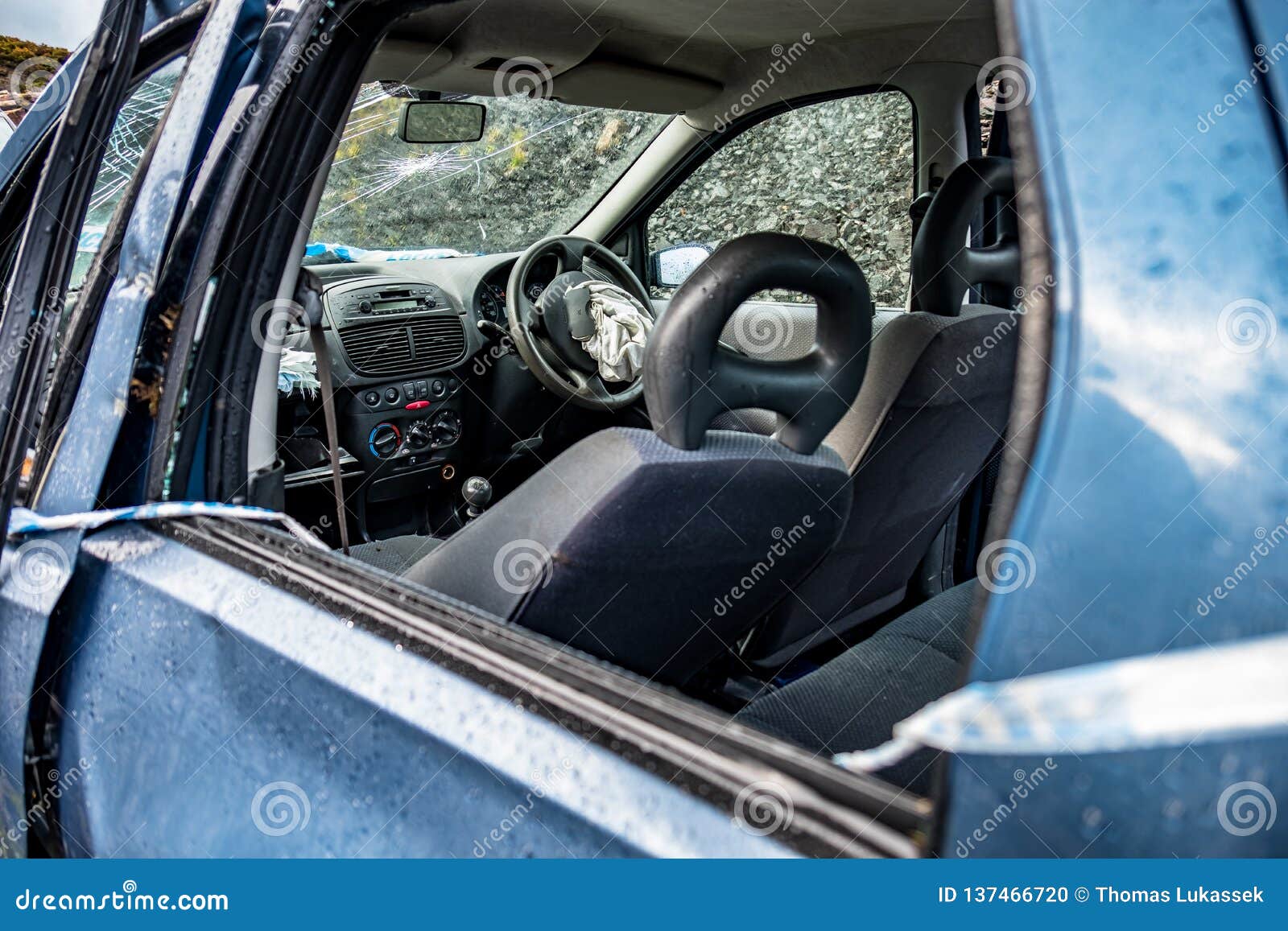 Total Loss Car with Exploded Airbag and Broken Windscreen Stock Photo ...