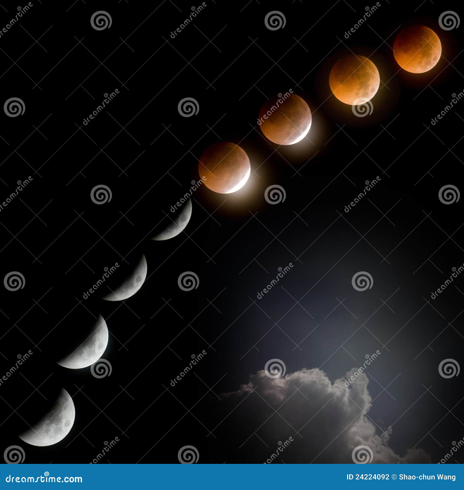 Total Lunar Eclipse at Dark Night with Cloud Stock Photo - Image of ...