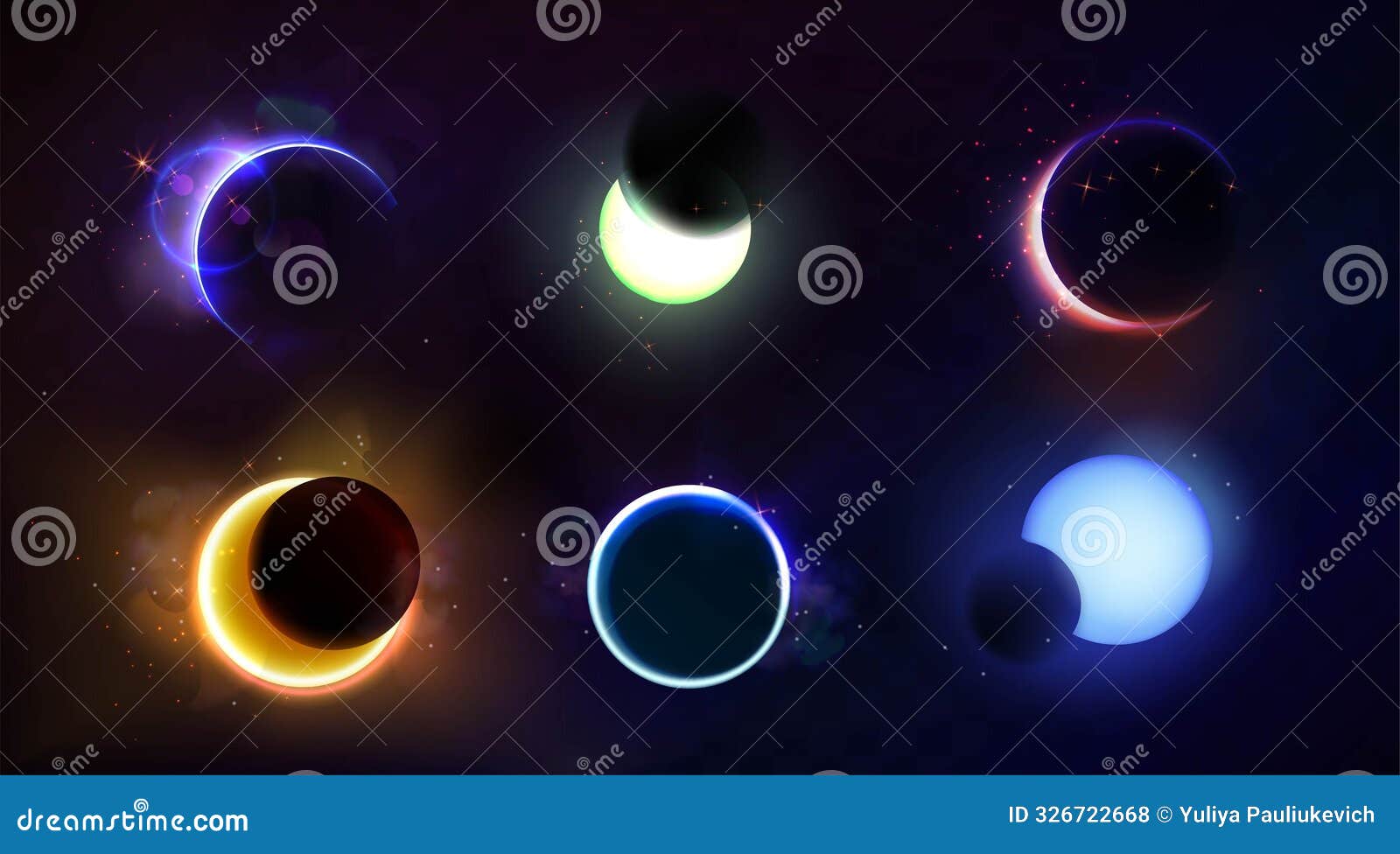 Total and Partial Solar Eclipse Stock Vector - Illustration of night ...