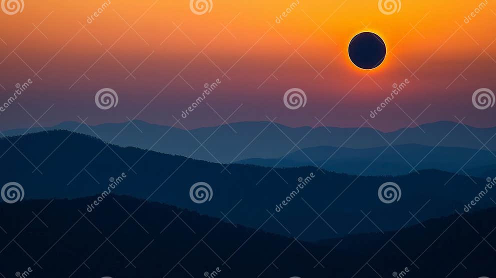 A Total Solar Eclipse Casts a Dark Shadow Over a Range of Mountains at ...