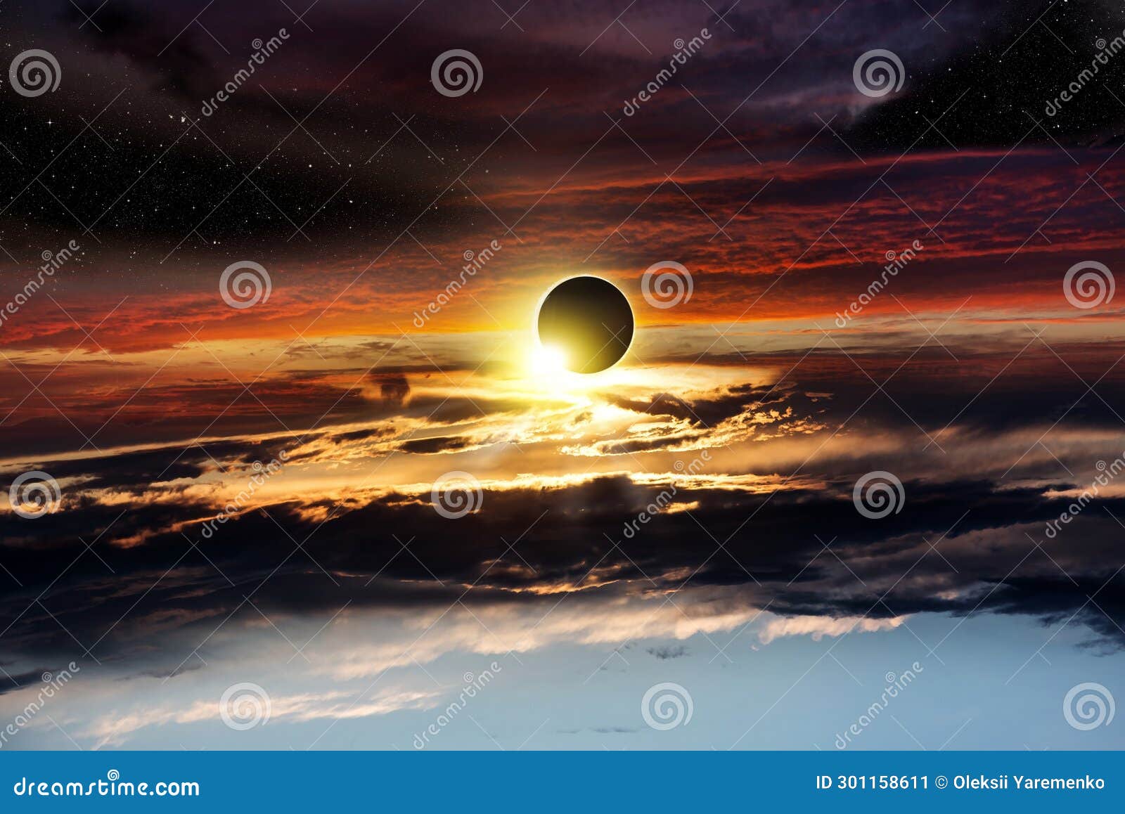 Total Solar Eclipse in Clouds, Atmosphere . Stock Illustration ...
