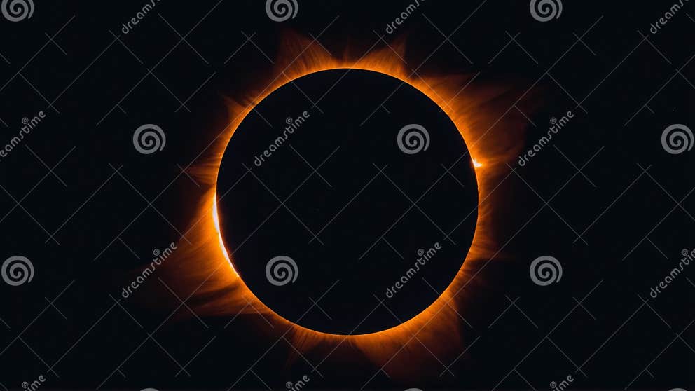 Total Solar Eclipse with Fiery Corona in Deep Space Dark Sky Stock ...
