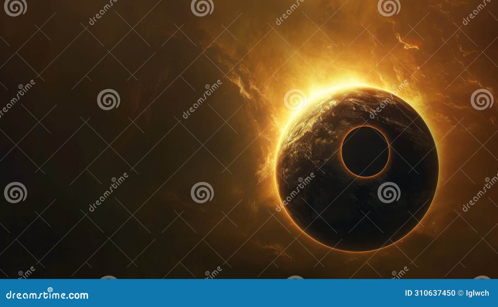 A Total Solar Eclipse Highlighted by Glowing Sun Rays, Over a Dark ...