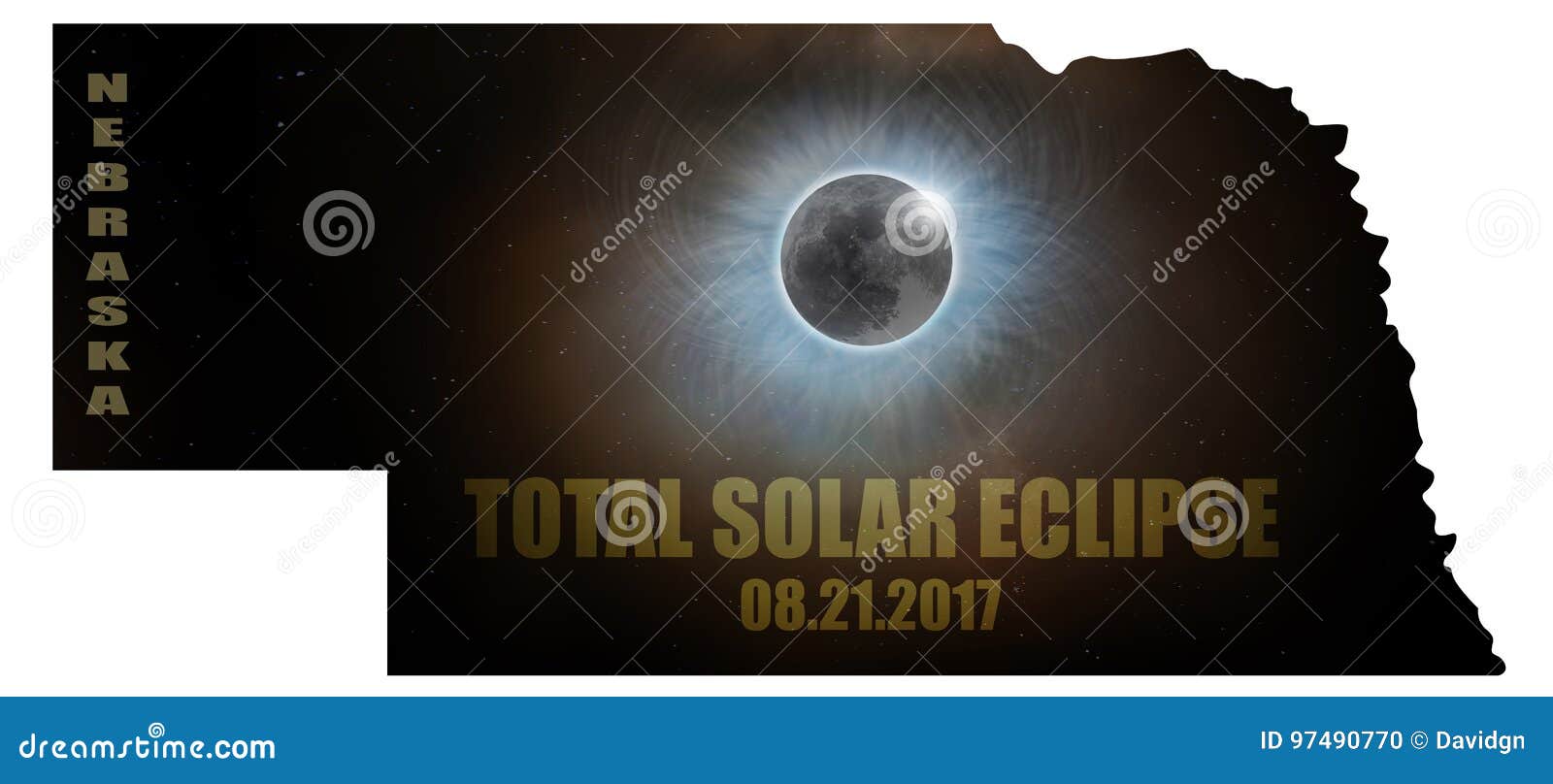 Total Solar Eclipse in Nebraska Map Outline USA Stock Illustration ...