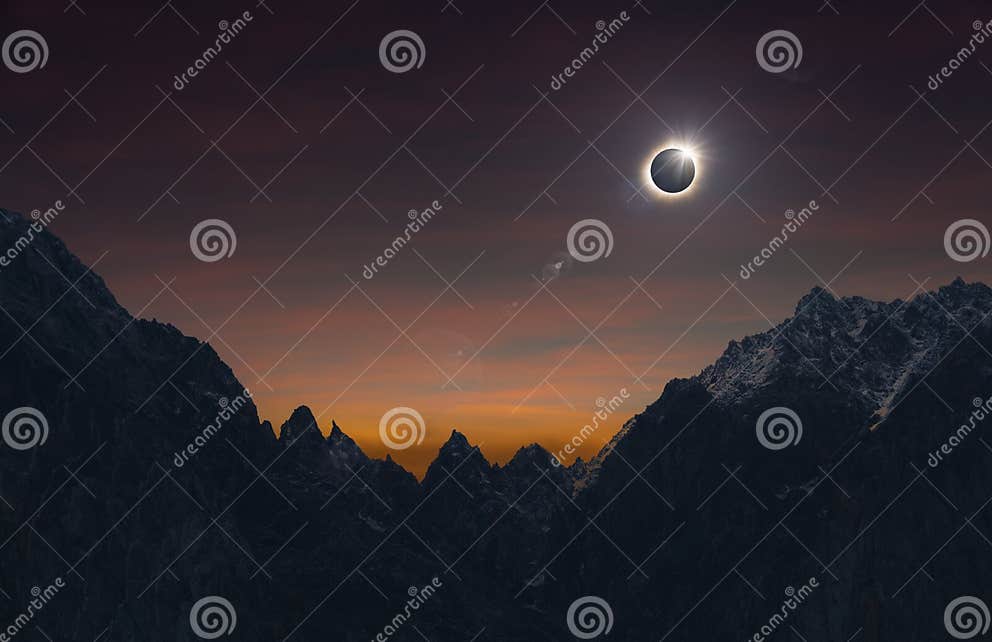 Total Solar Eclipse Over High Mountains, Amazing Dark Mysterious ...
