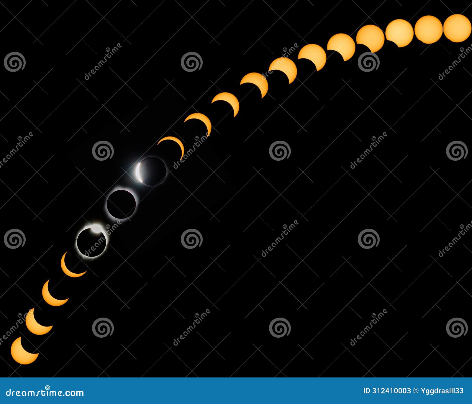 Total Solar Eclipse Phases on a Curved Path Stock Image - Image of ...