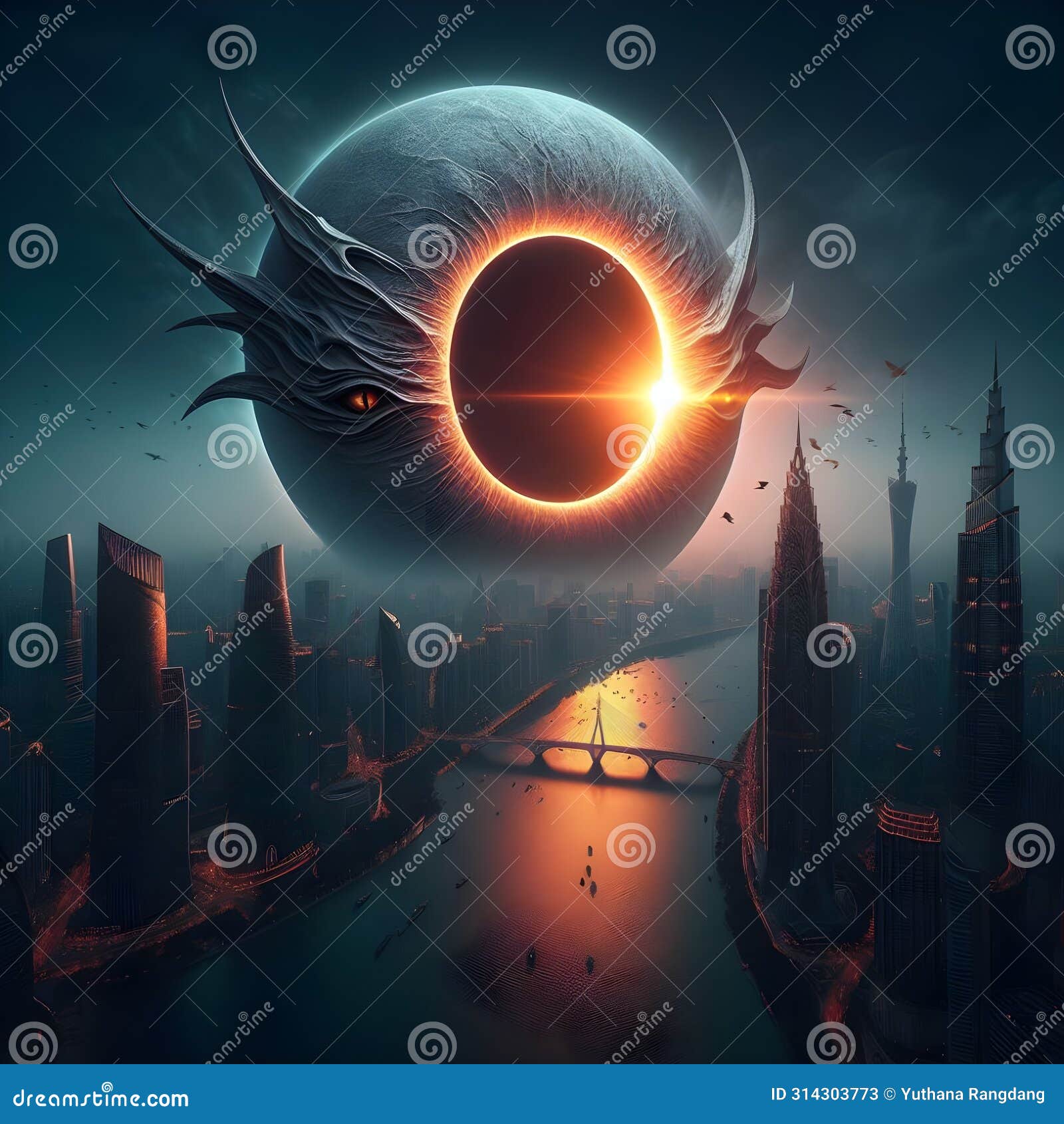Total Solar Eclipse Scene that Resembles the Eye of Sauron. Stock ...