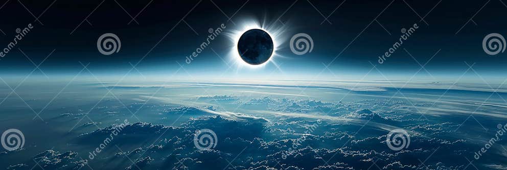 Total Solar Eclipse from Space, Cosmic Background Stock Image - Image of aurora, dark: 316979115
