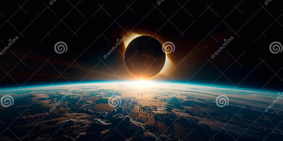 Total Solar Eclipse from Space, Cosmic Background Stock Photo - Image of matter, gravitational ...