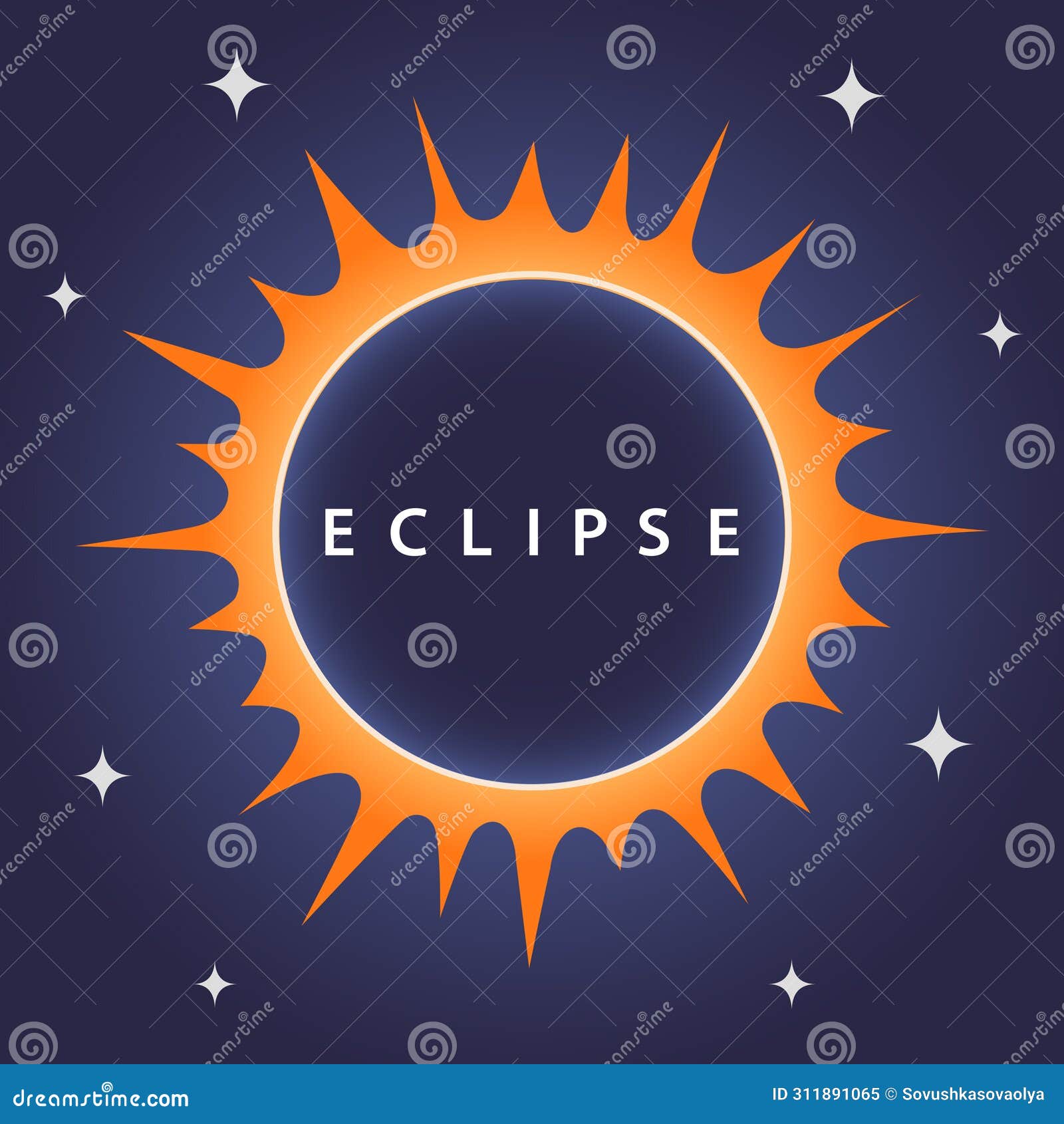 Total Solar Eclipse with Stars on Blue Background Stock Vector ...
