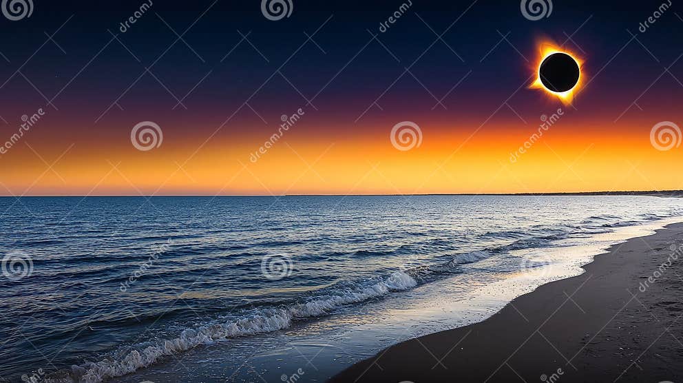 A Total Solar Eclipse at Sunset Over the Ocean, with the Sun S Corona ...