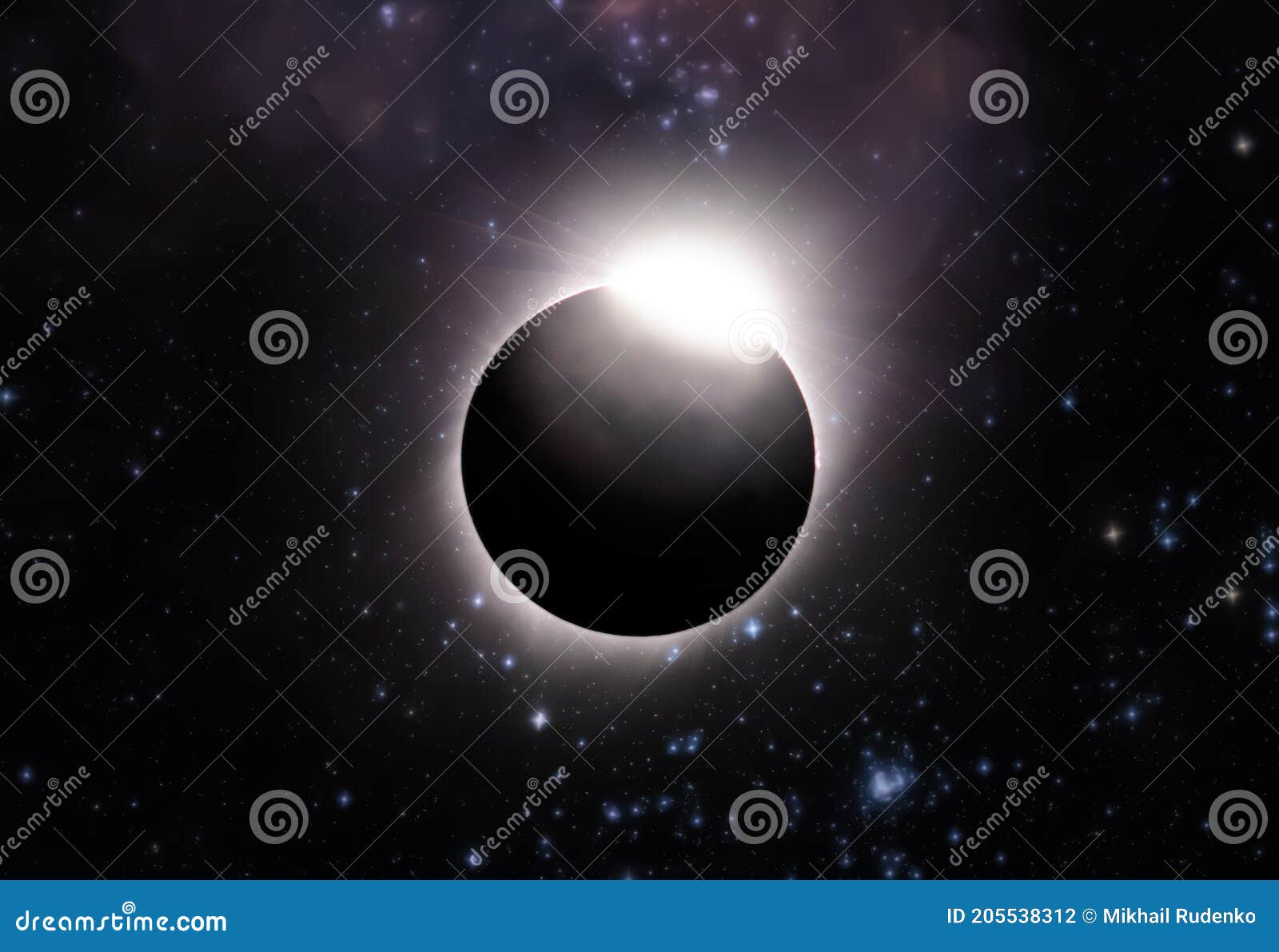 Total Solar Eclipse, View from Outer Space with Stars of Galaxy ...