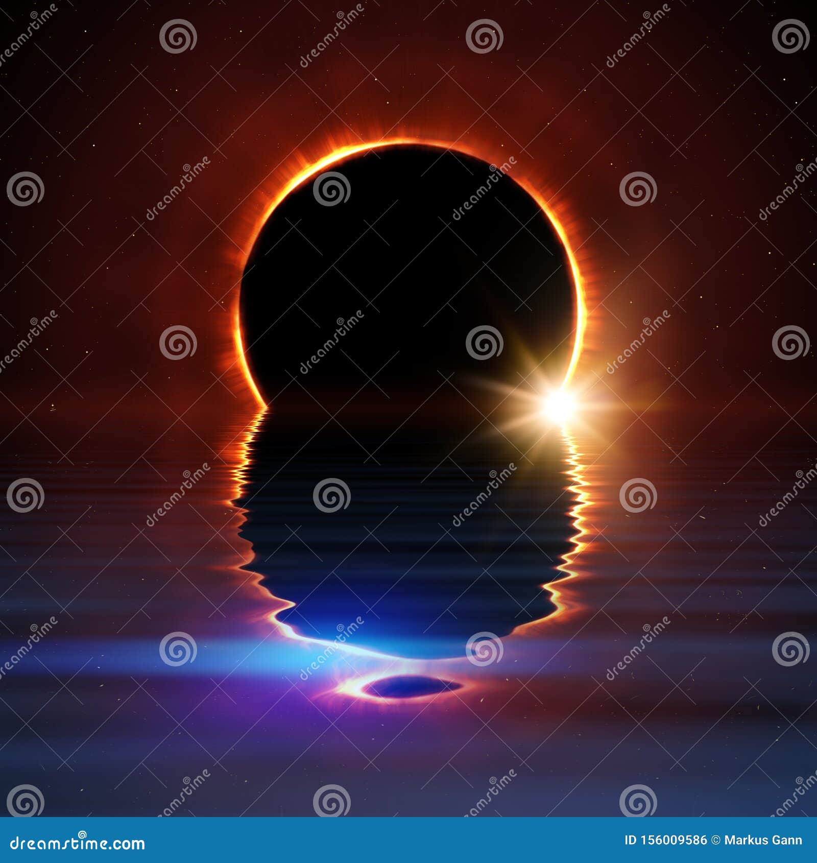 Total Sun Eclipse Water Reflection with Stars and Flare Stock ...