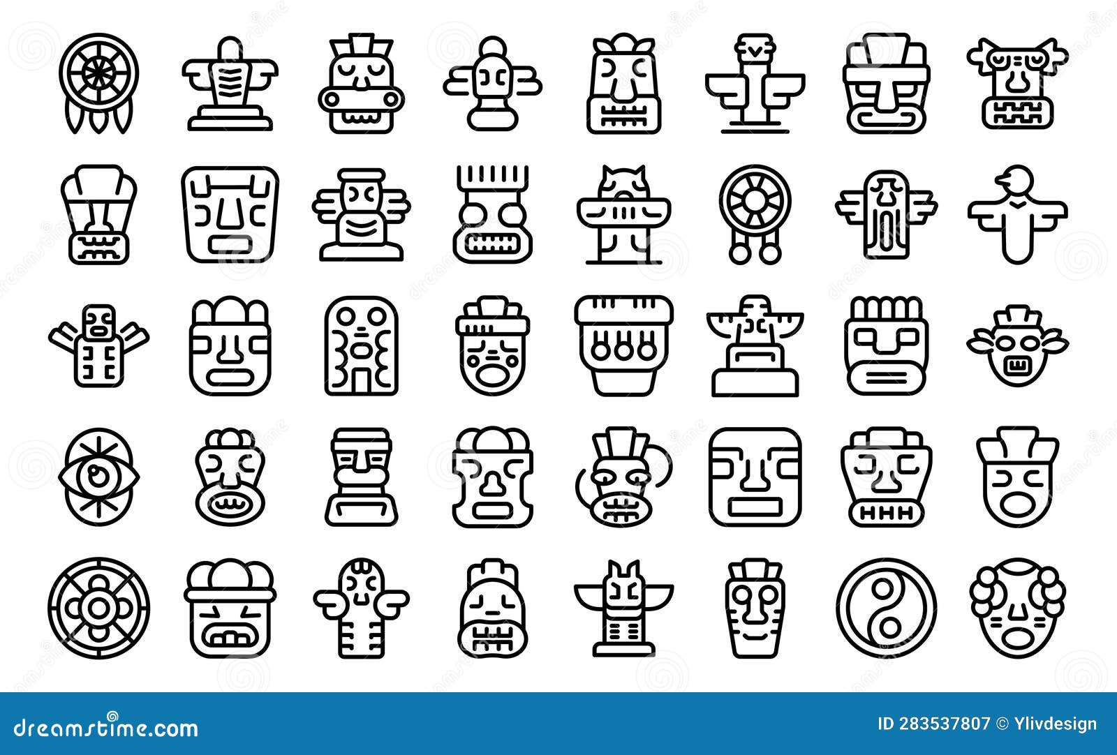 Totem Icons Set Outline Vector. Stone Altar Stock Illustration ...