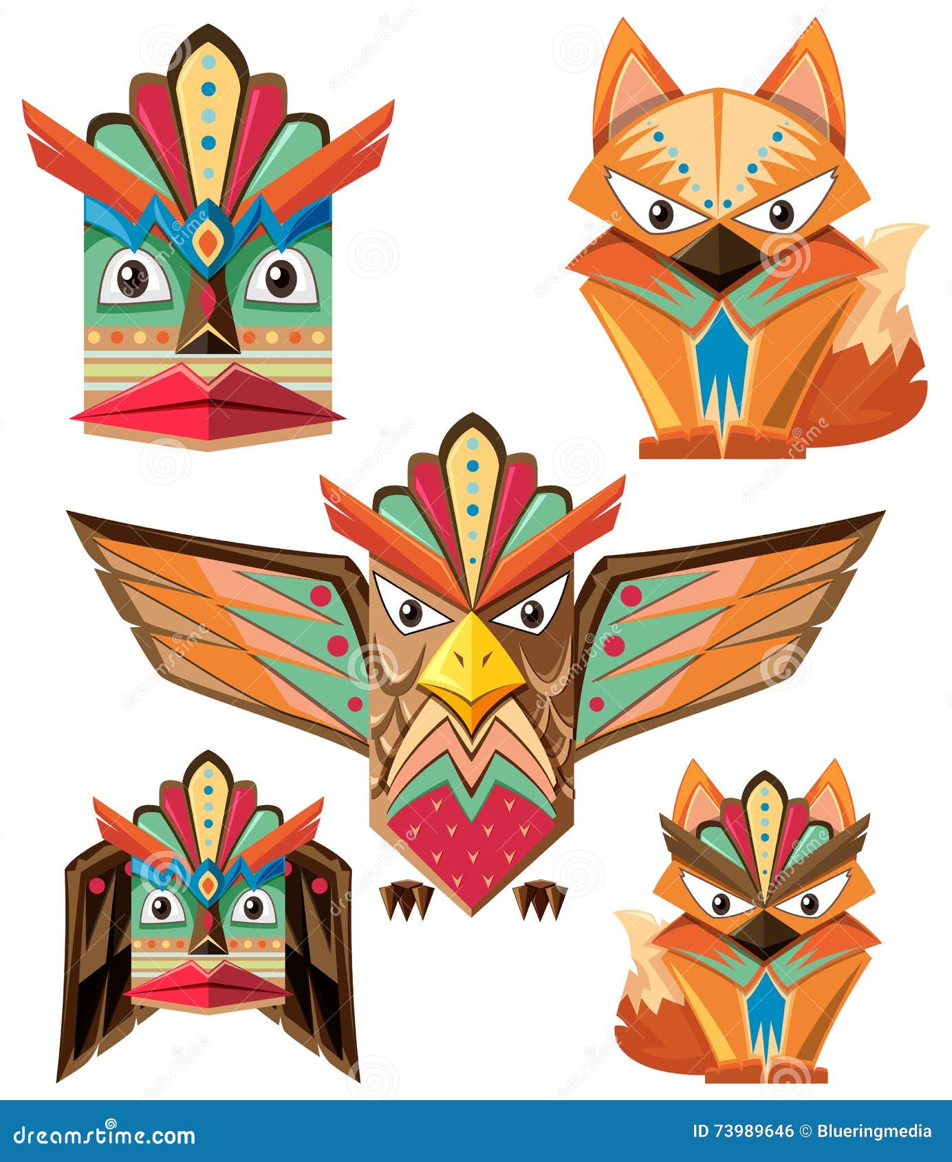 Totem Pole Design with Animals Stock Vector - Illustration of face ...