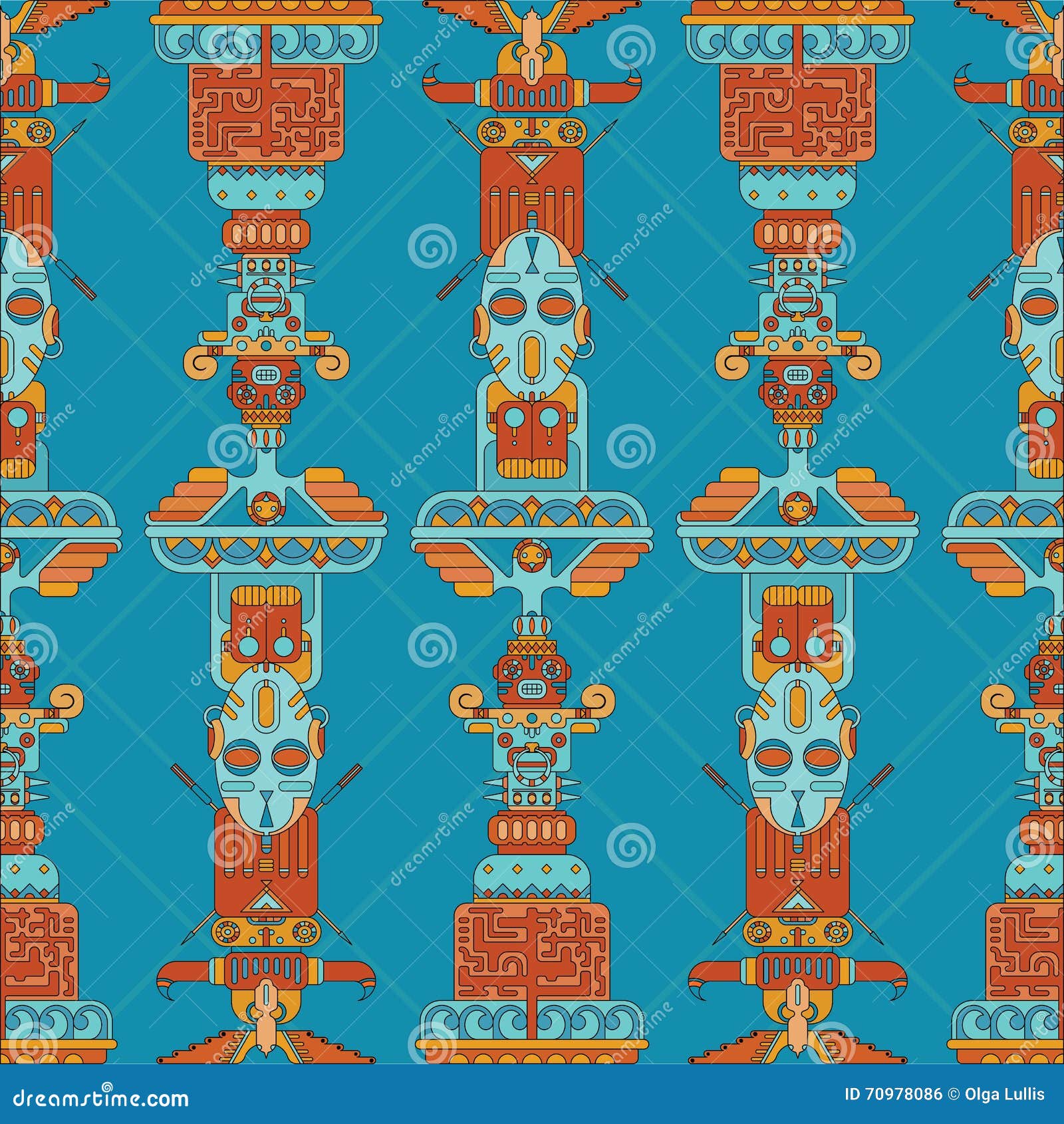 Totem Poles Seamless Pattern Stock Vector - Illustration of native ...