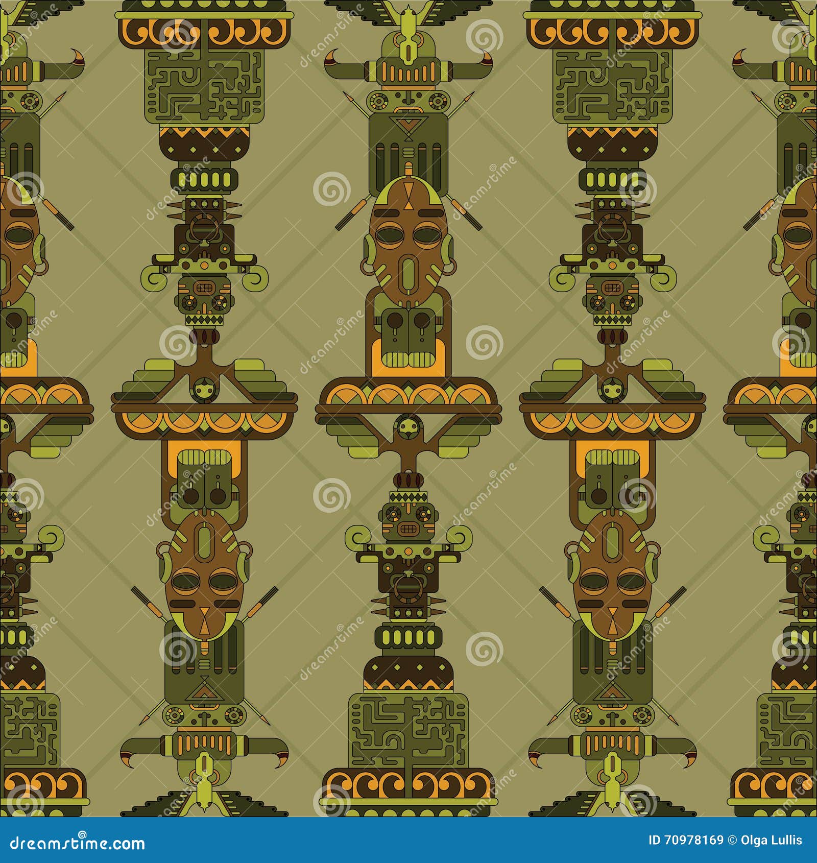 Totem Poles Seamless Pattern Stock Vector - Illustration of totem ...