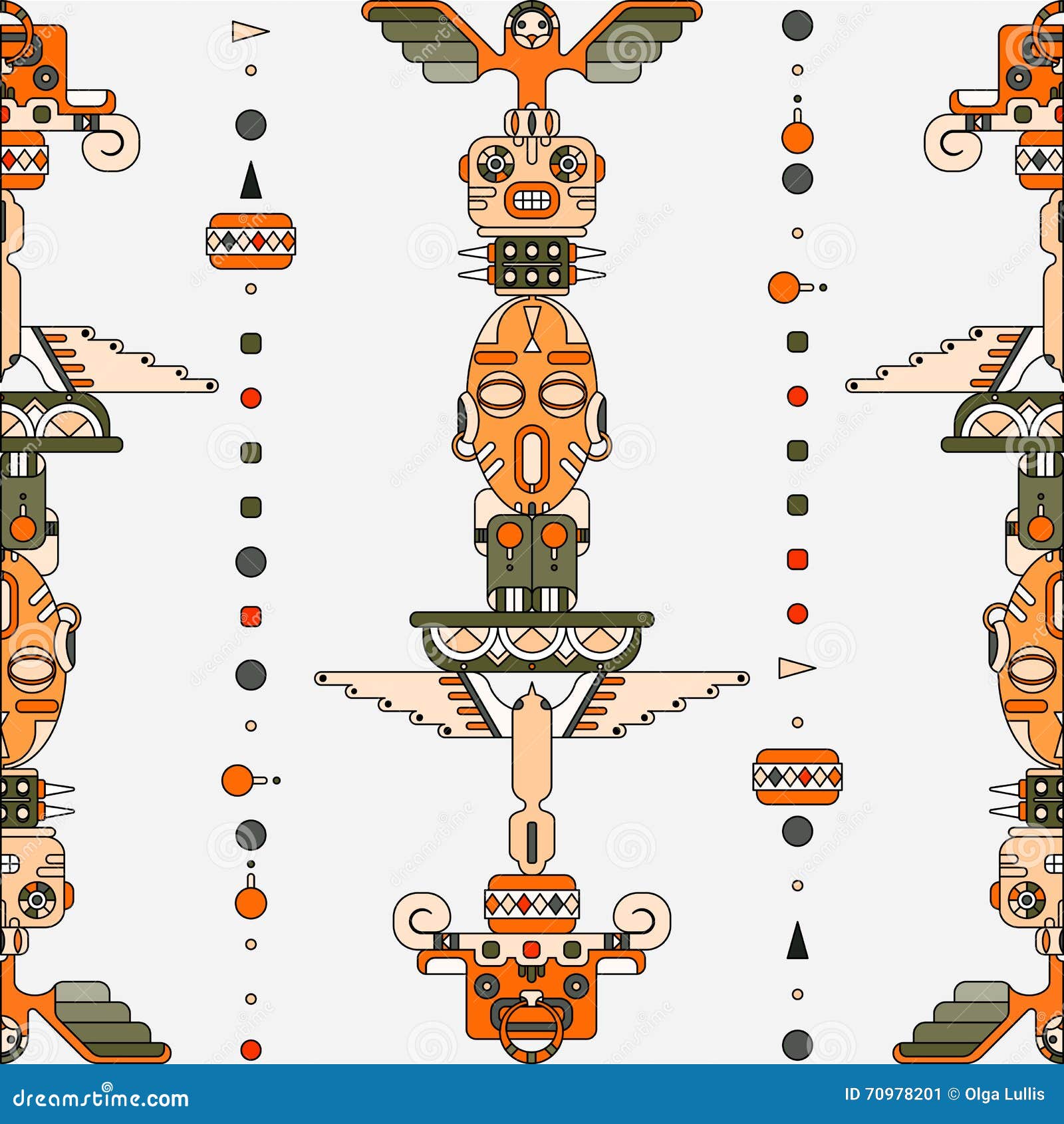 Totem Poles Seamless Pattern Stock Vector - Illustration of face ...