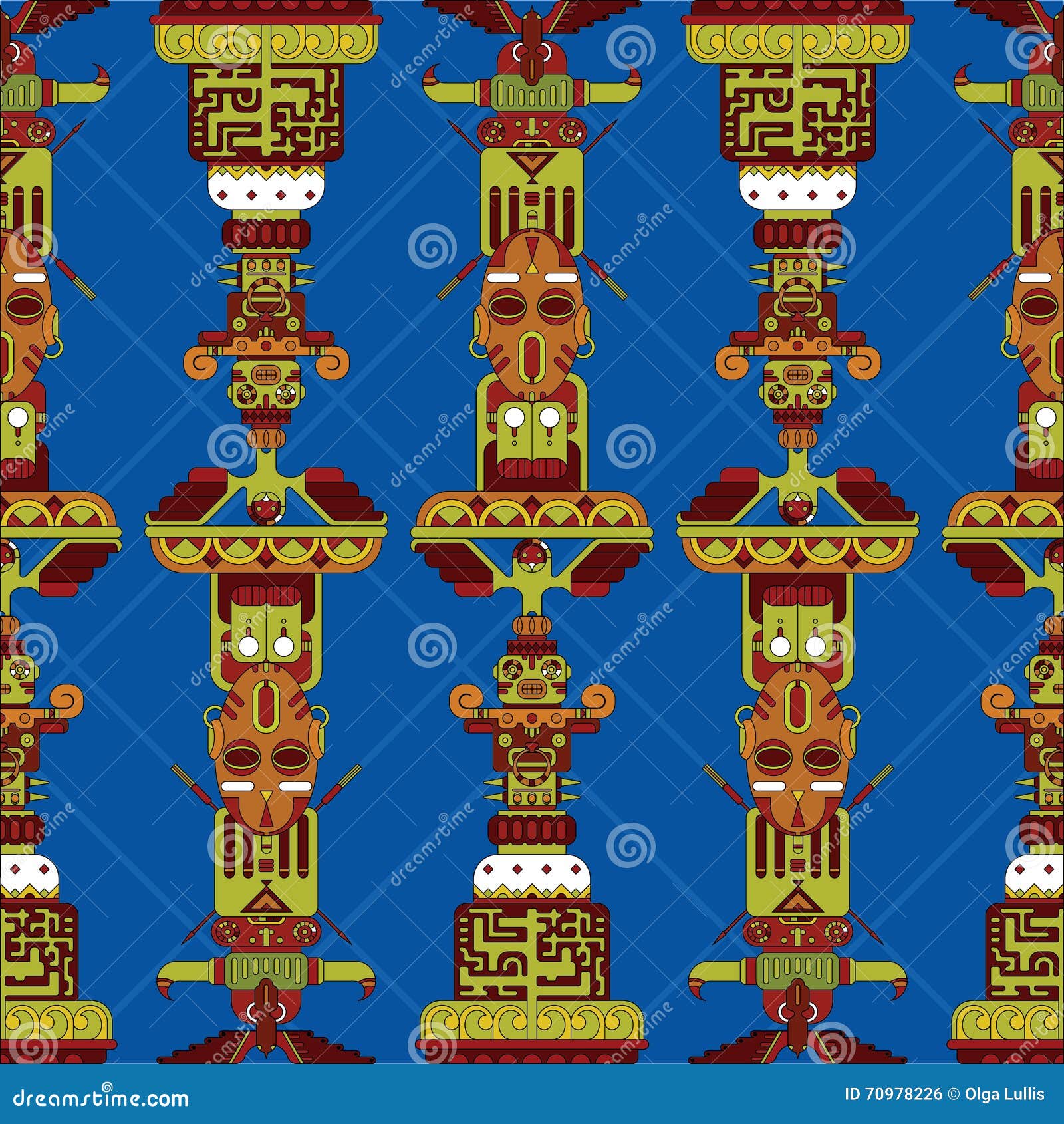 Totem Poles Seamless Pattern Stock Vector - Illustration of summer ...