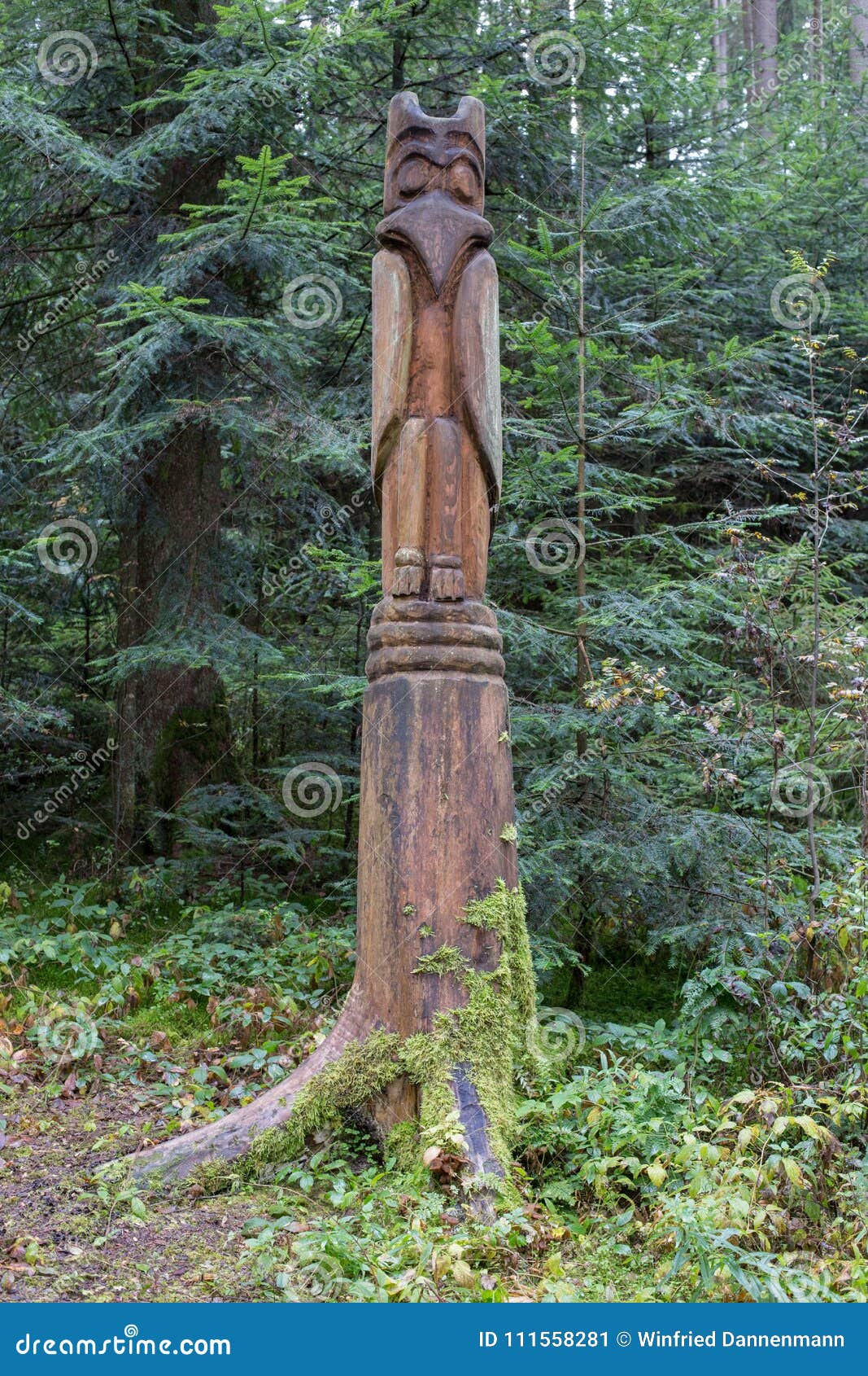 Totem stake in the forest stock image. Image of forrest - 111558281