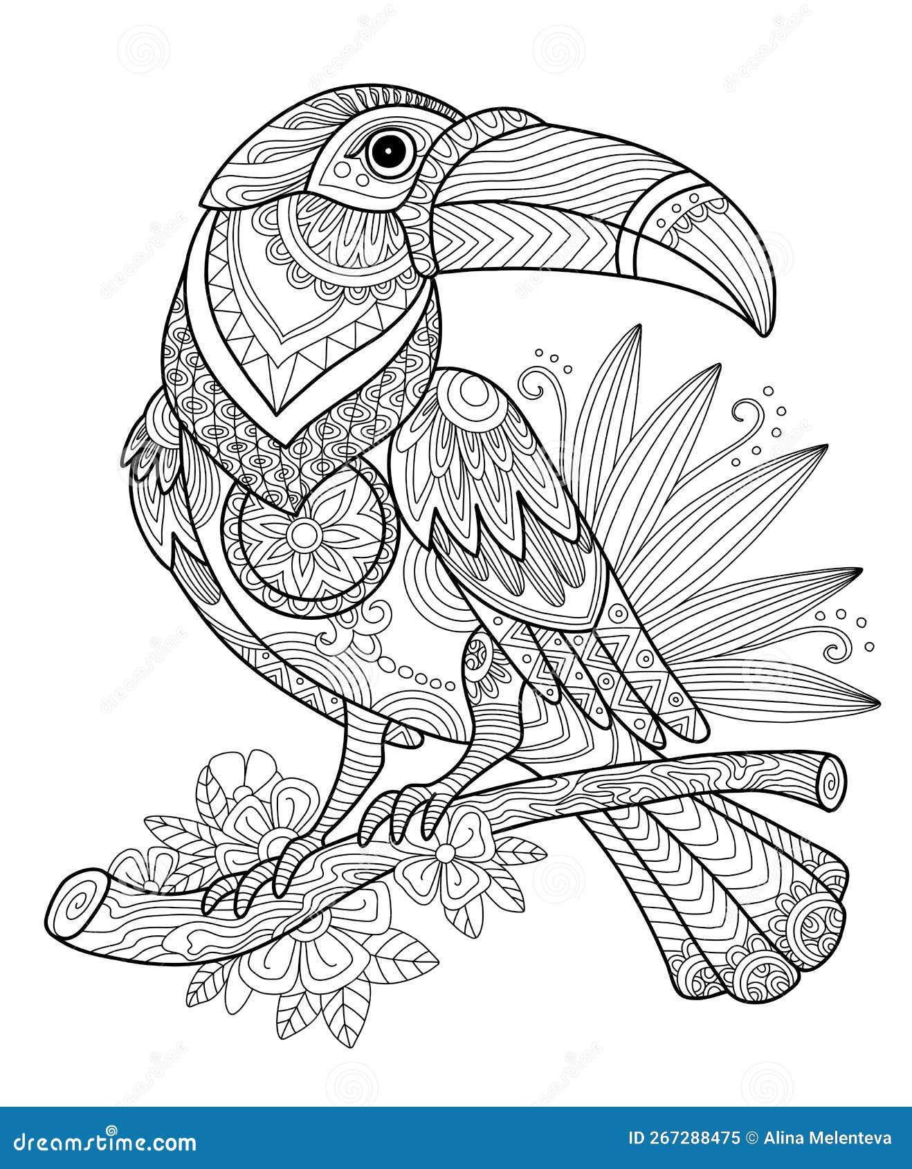 Toucan. Adult Antistress Coloring Page. Black And White Hand Drawn ... Toucan. Adult Antistress Coloring Page. Black And White Hand Drawn ...