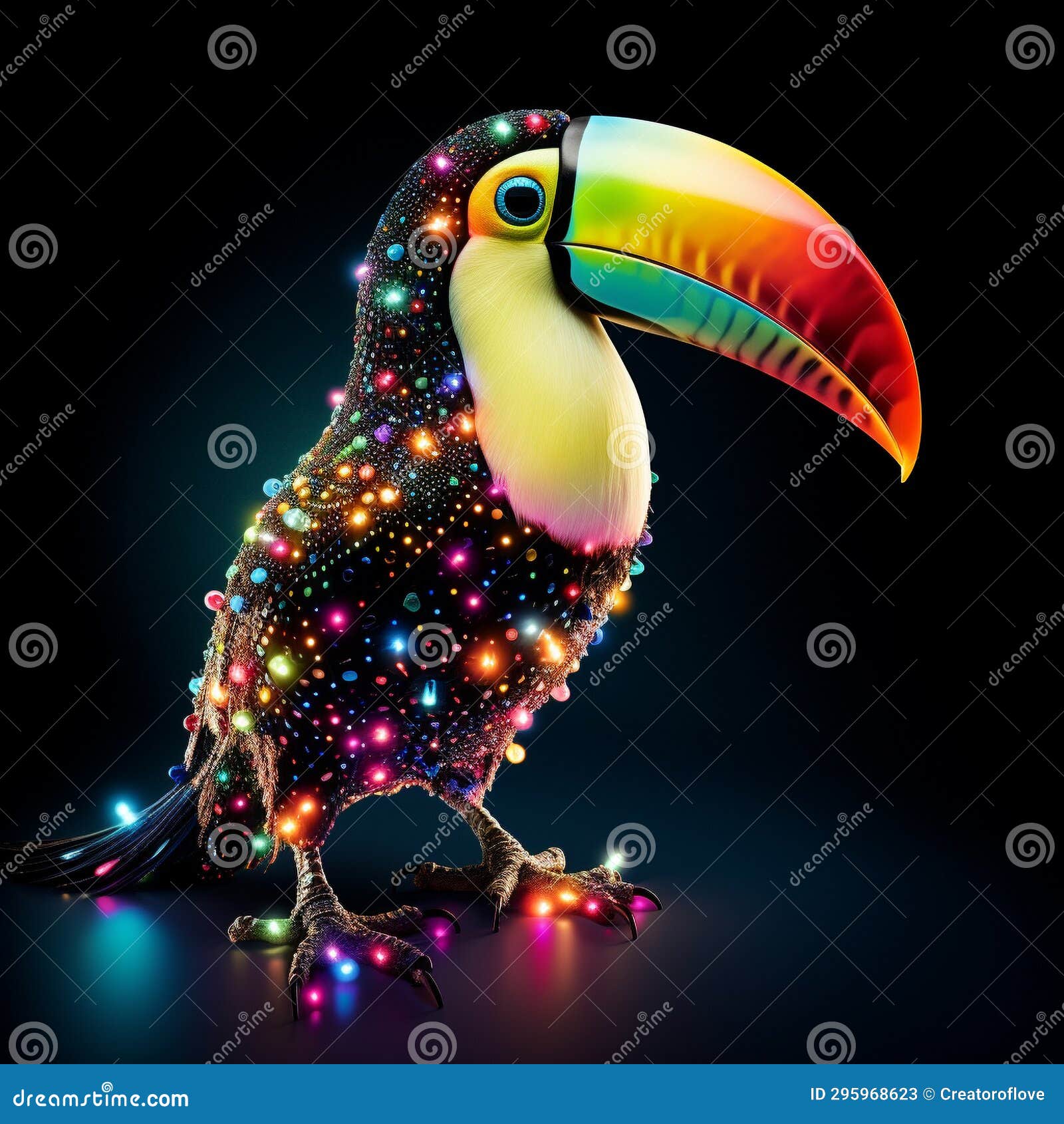 Toucan Made of Light Sources on Dark Background Stock Illustration ...