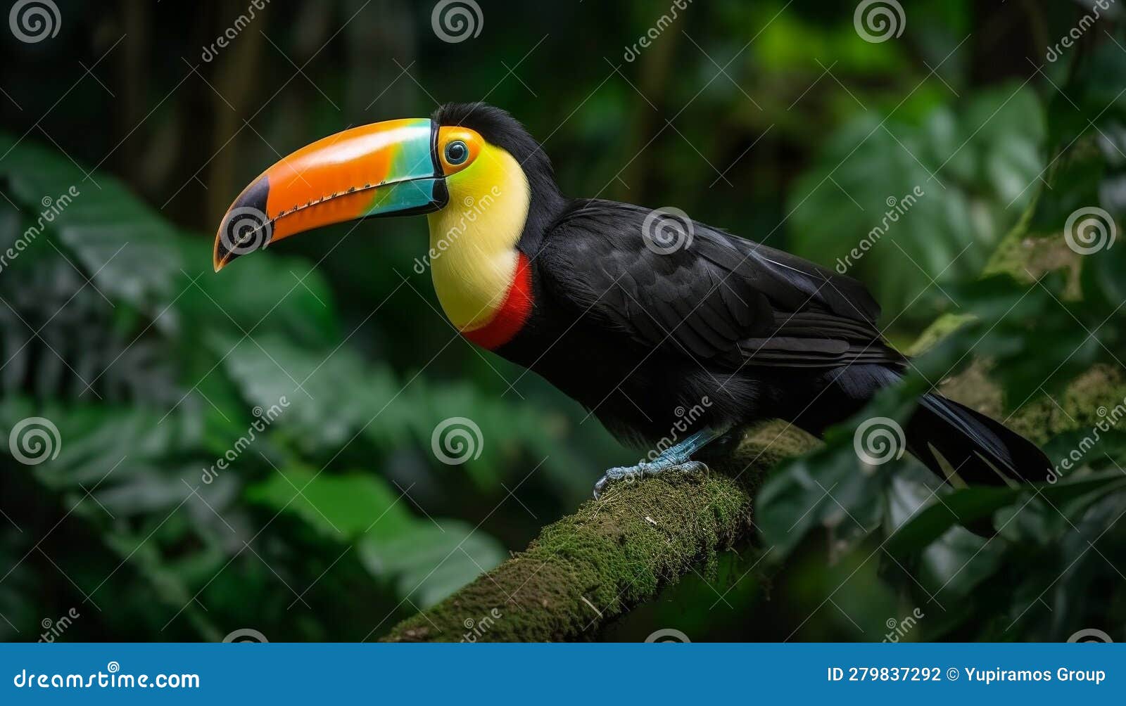 Toucan Perching on Branch, Vibrant Feathers in Tropical Rainforest ...