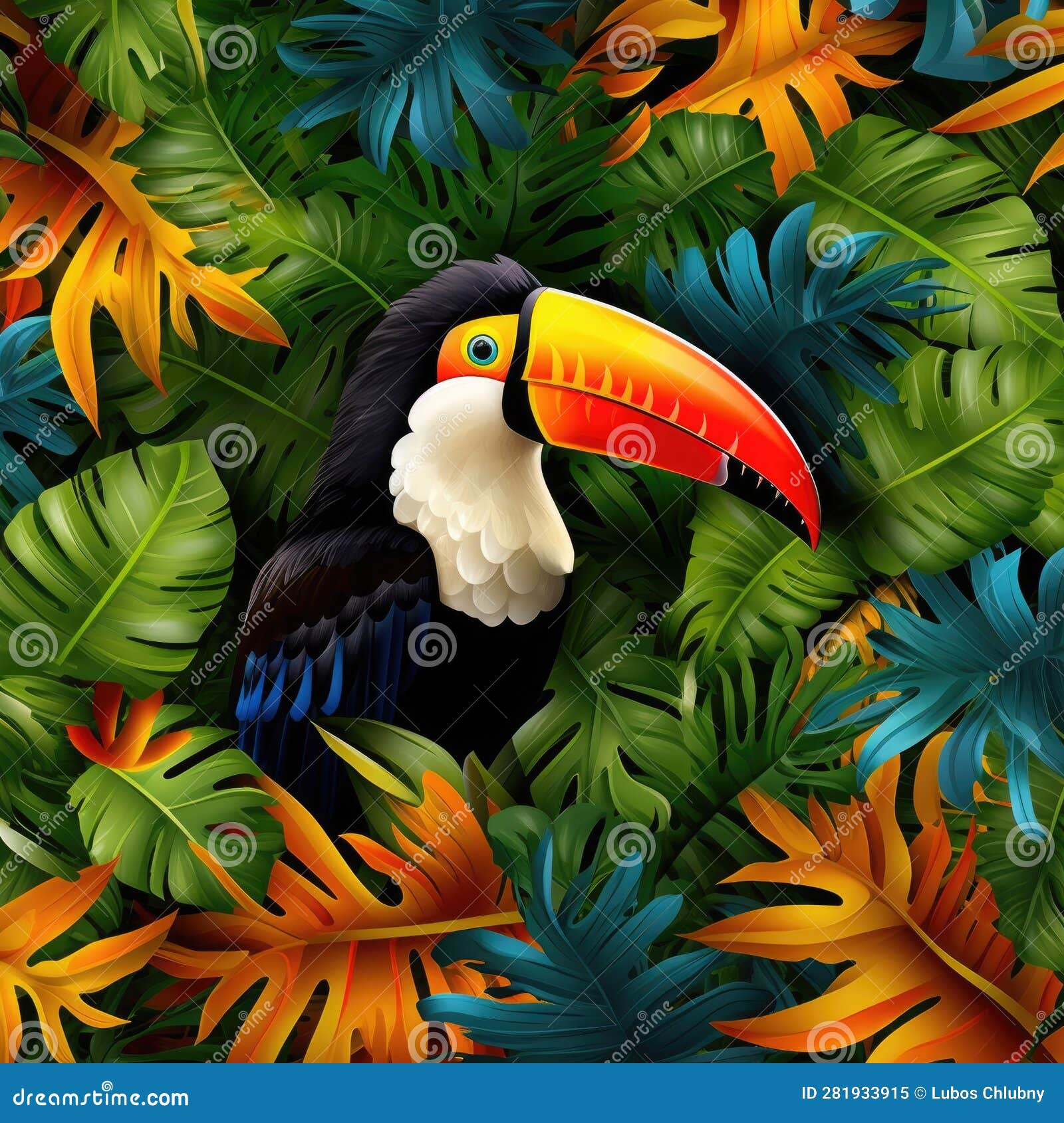 Toucan in the Rainforest, Watercolour. Generative AI Stock Illustration ...
