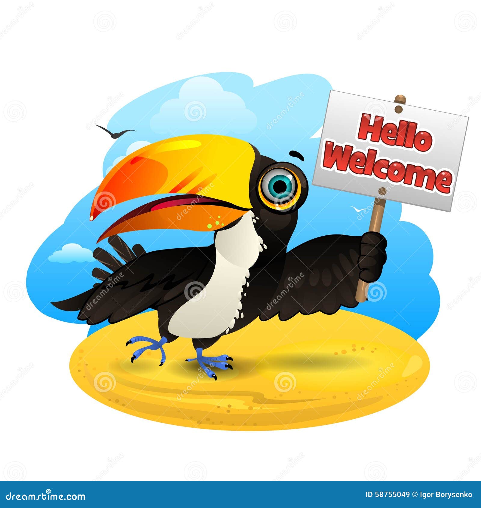 Toucan with a sign stock vector. Illustration of looking - 58755049