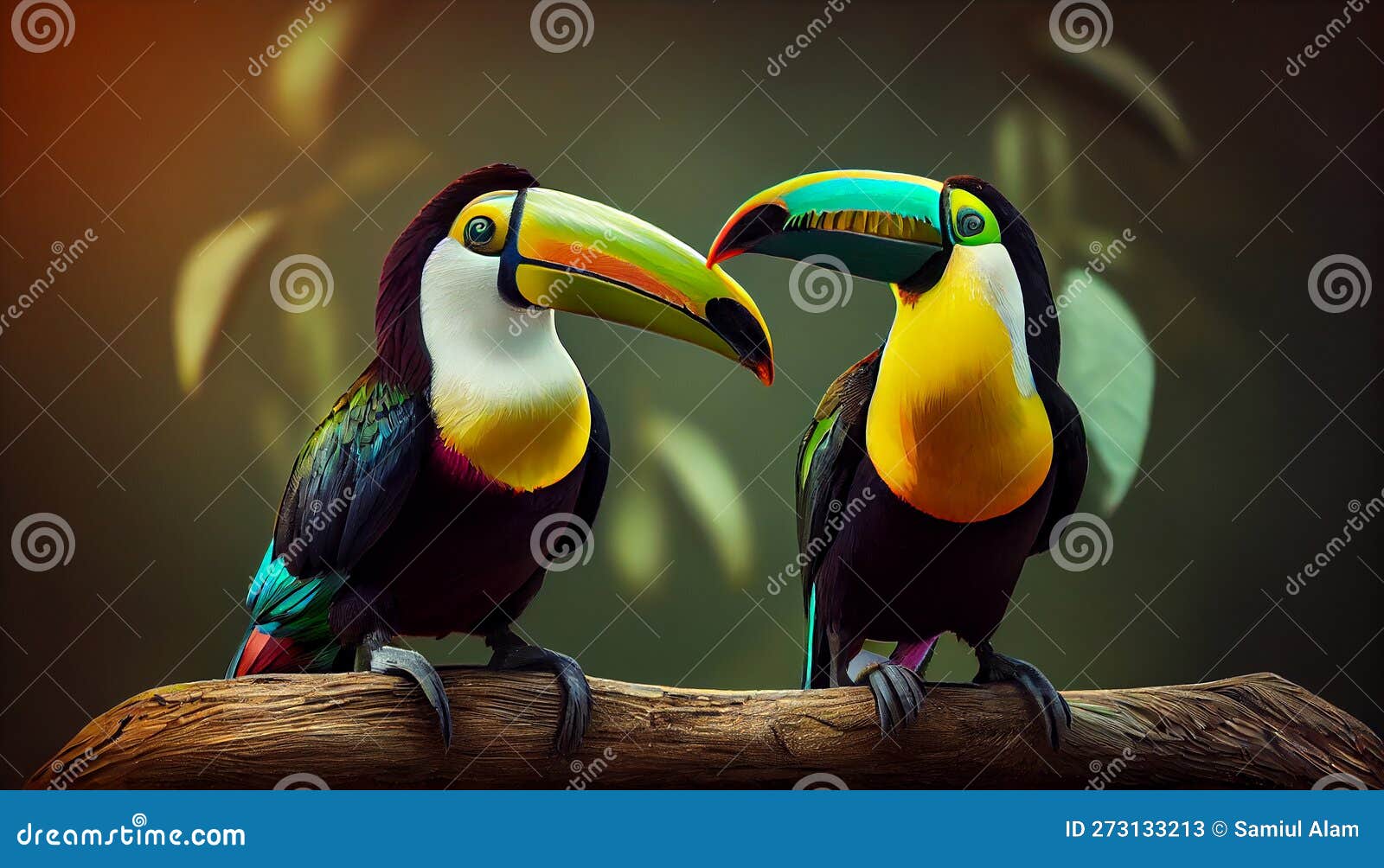 Toucan Sitting On The Branch In The Forest, Digital Painting Art ...