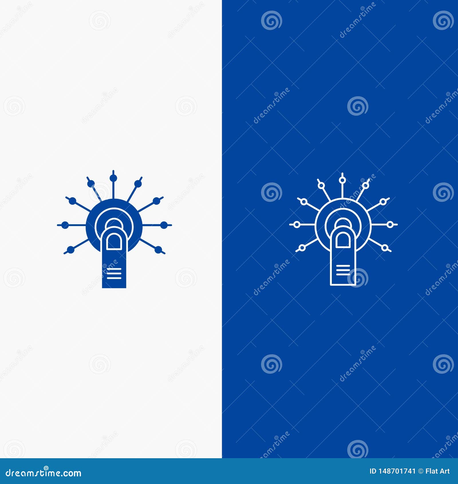 Touch, Click, Ok, Done, Touch Here Line and Glyph Solid Icon Blue ...