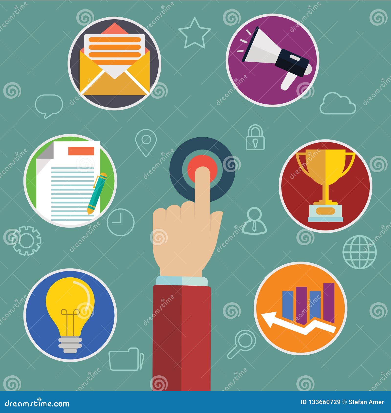 Touch Fingerprint Scan with Different Icons Around the Button Stock ...