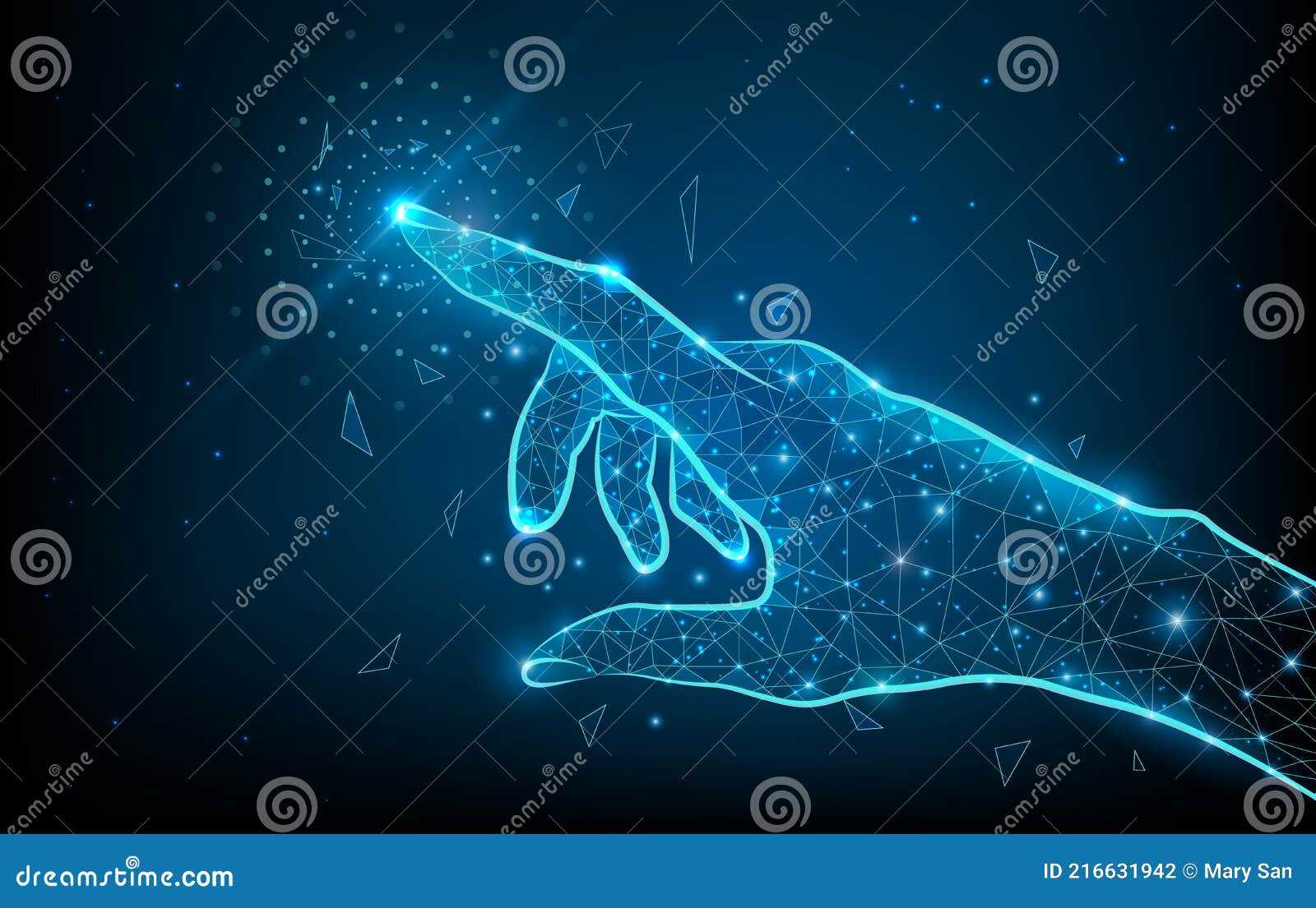 Touch the Future Low Poly Hand Wireframe. Vector Polygonal Image in ...