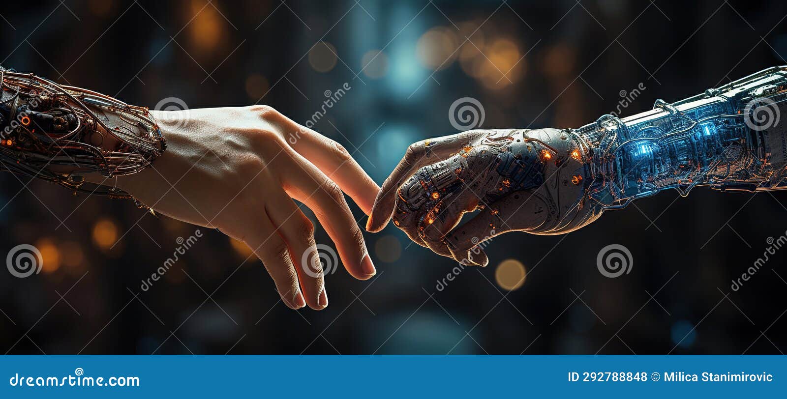 Touch of the Future: Robot and Human Hands Unite Stock Illustration ...