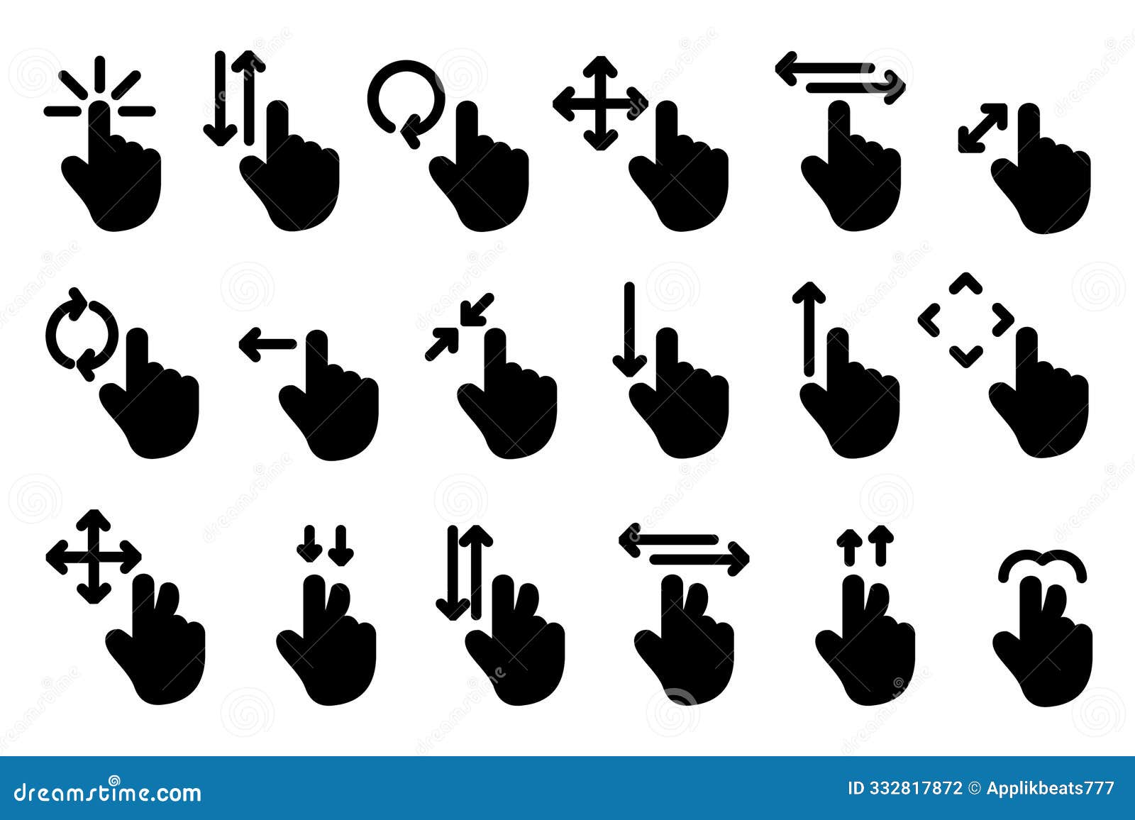 Touch Gesture Click Hand Icons Collection. Set of Swipe Hands Stock ...