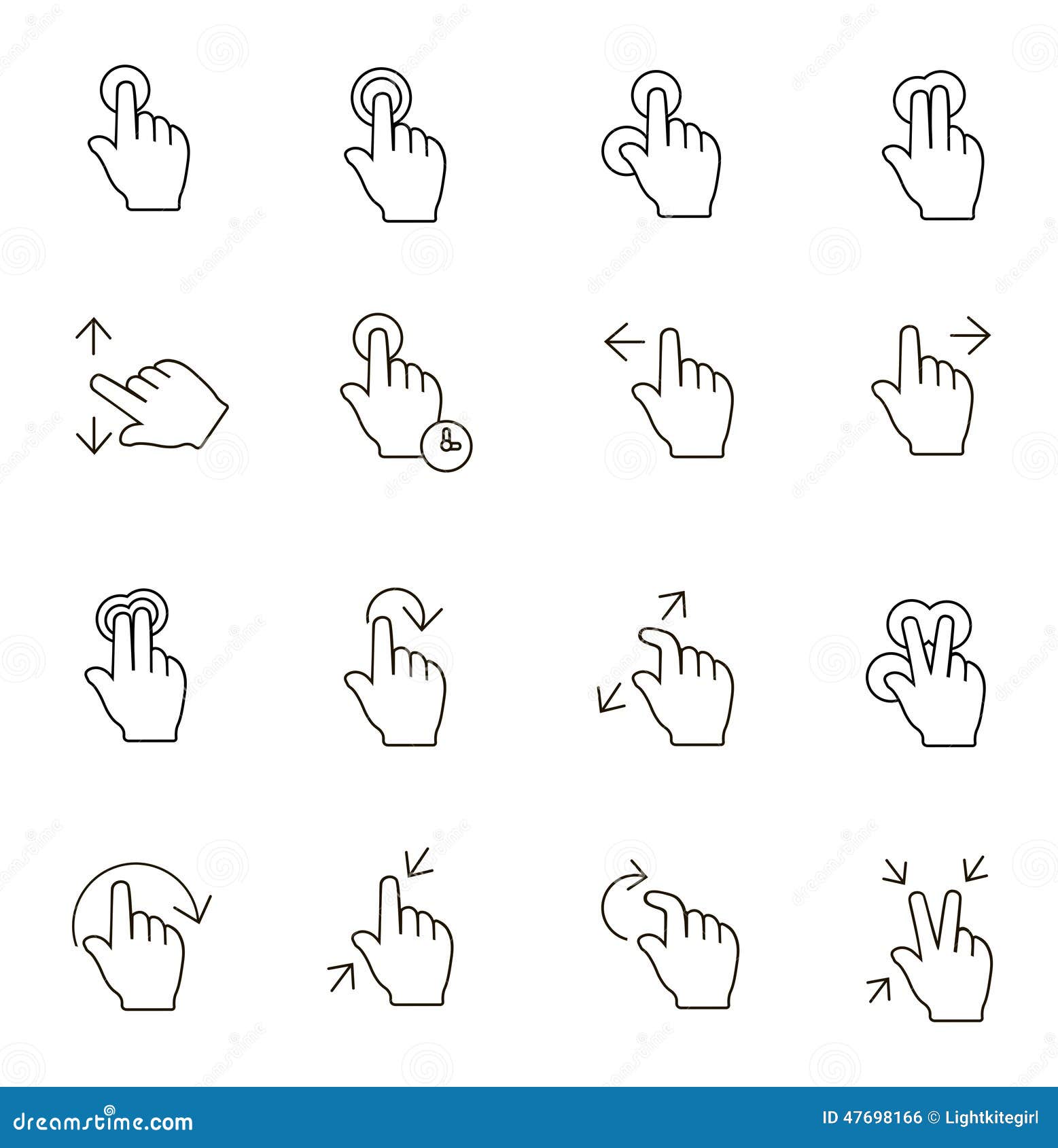 Touch Gestures Icons Outline on White Background Stock Vector ...
