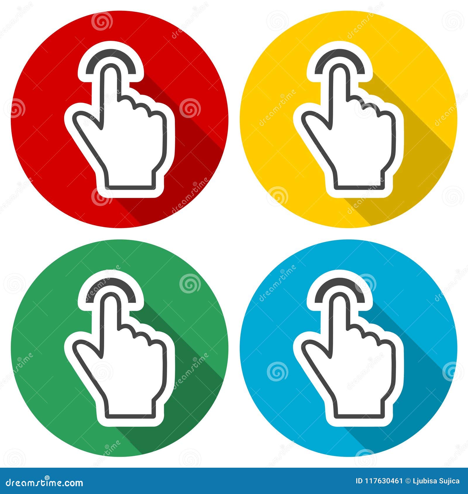 Touch Icon, Click, Hand Icons Set with Long Shadow Stock Illustration ...